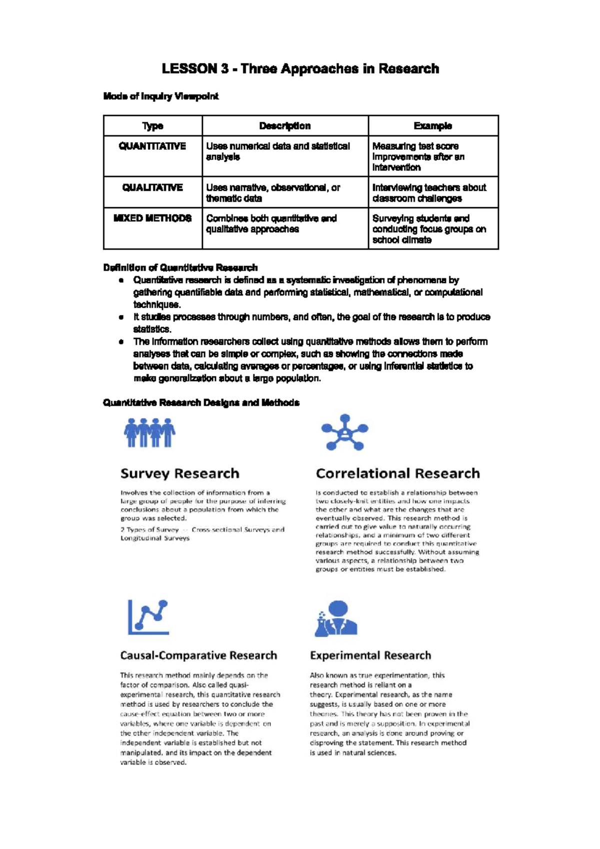 Lesson 3: Research Approaches - Quantitative, Qualitative, and Mixed ...