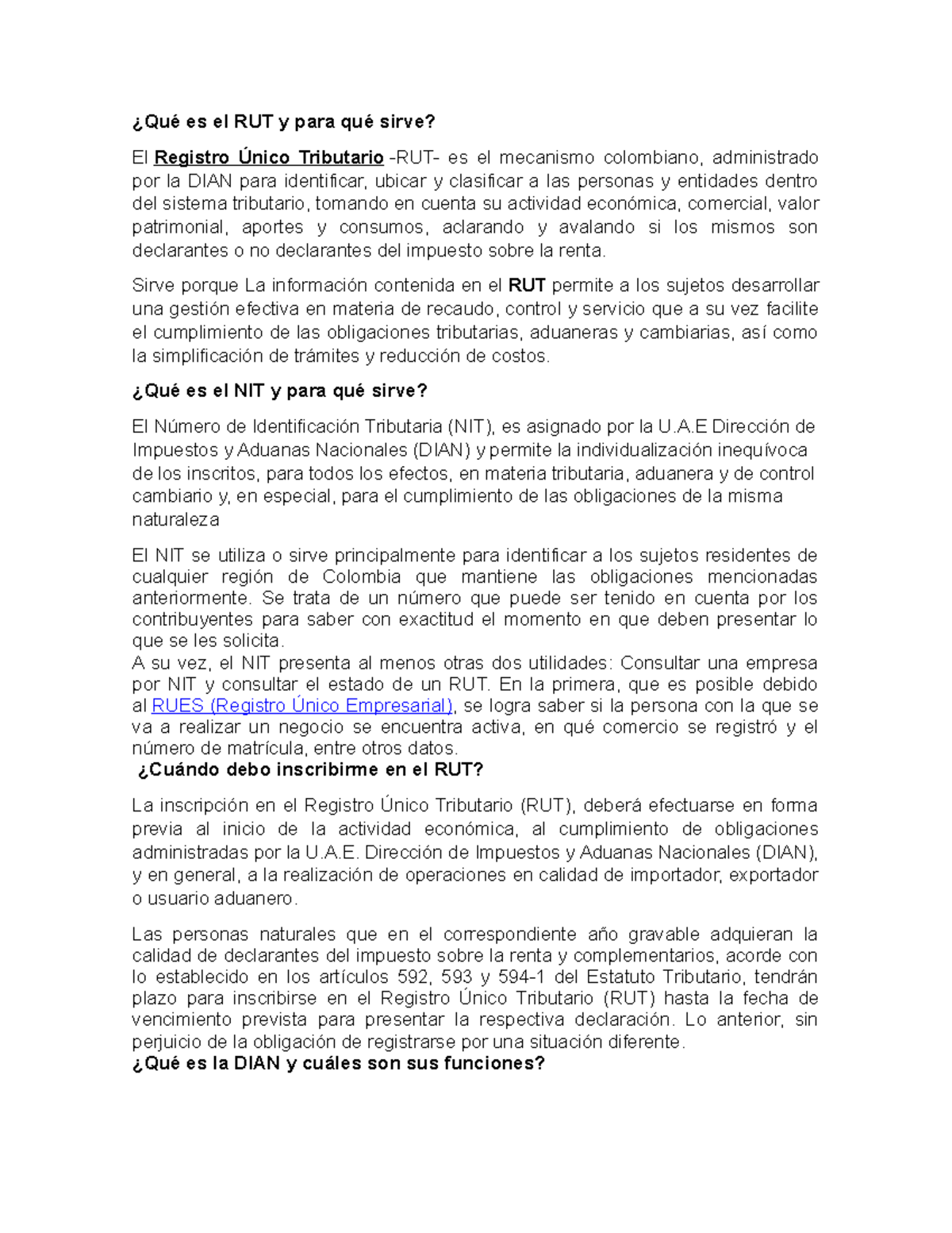 Actividad RUT Y NIT - rut y nit - ¿Qué es el RUT y para qué sirve? El ...