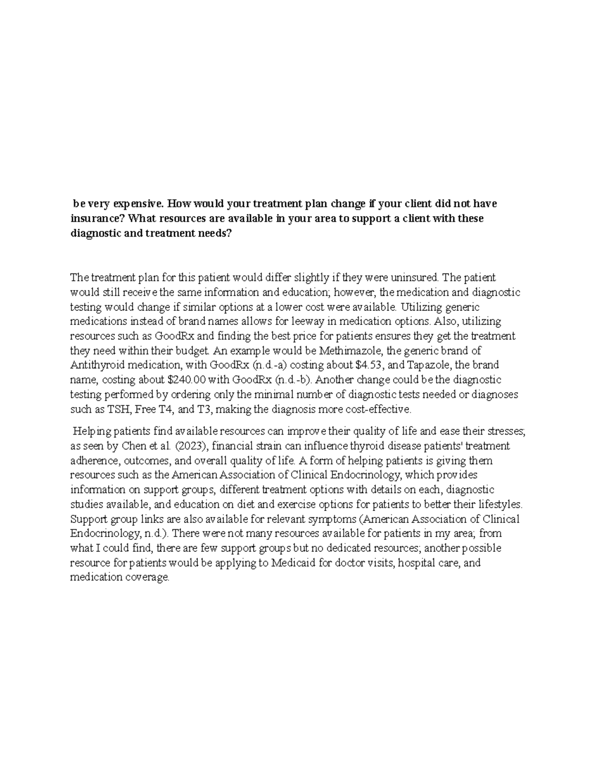 Reflection on Treatment Plans for Uninsured Patients: A Study Guide ...