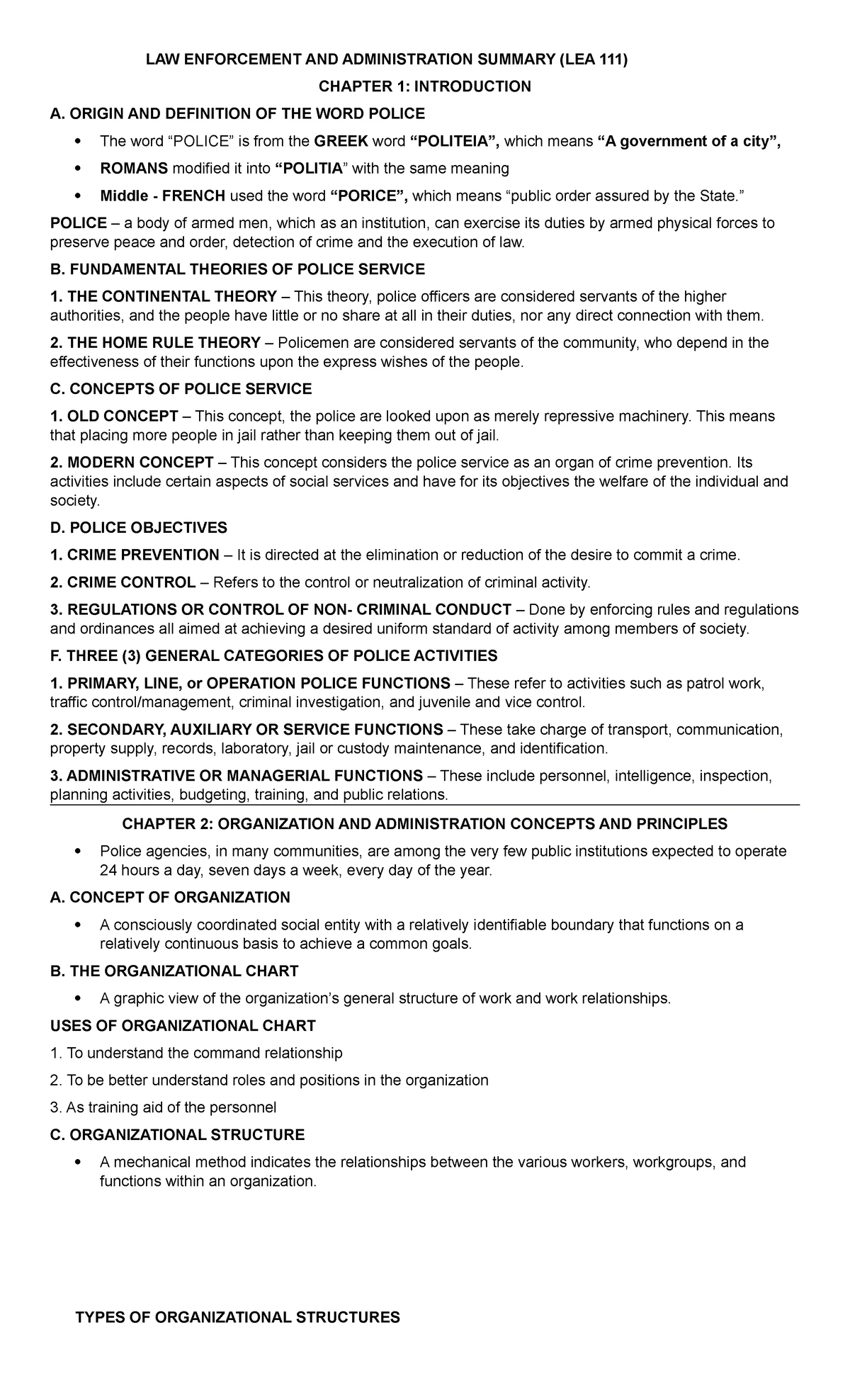 (LEA 1) Police Organization AND Administration WITH Police Planning ...