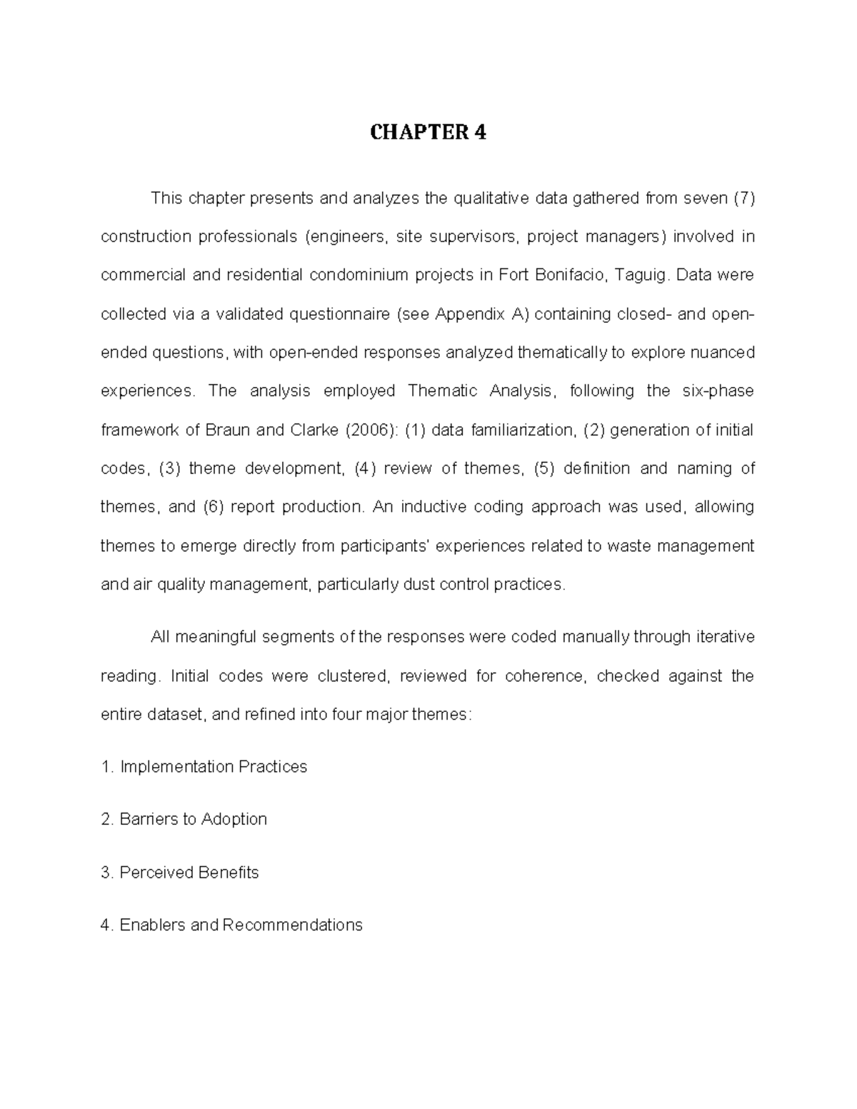 CHAPTER 4: Thematic Analysis of Waste Management in Construction - Studocu