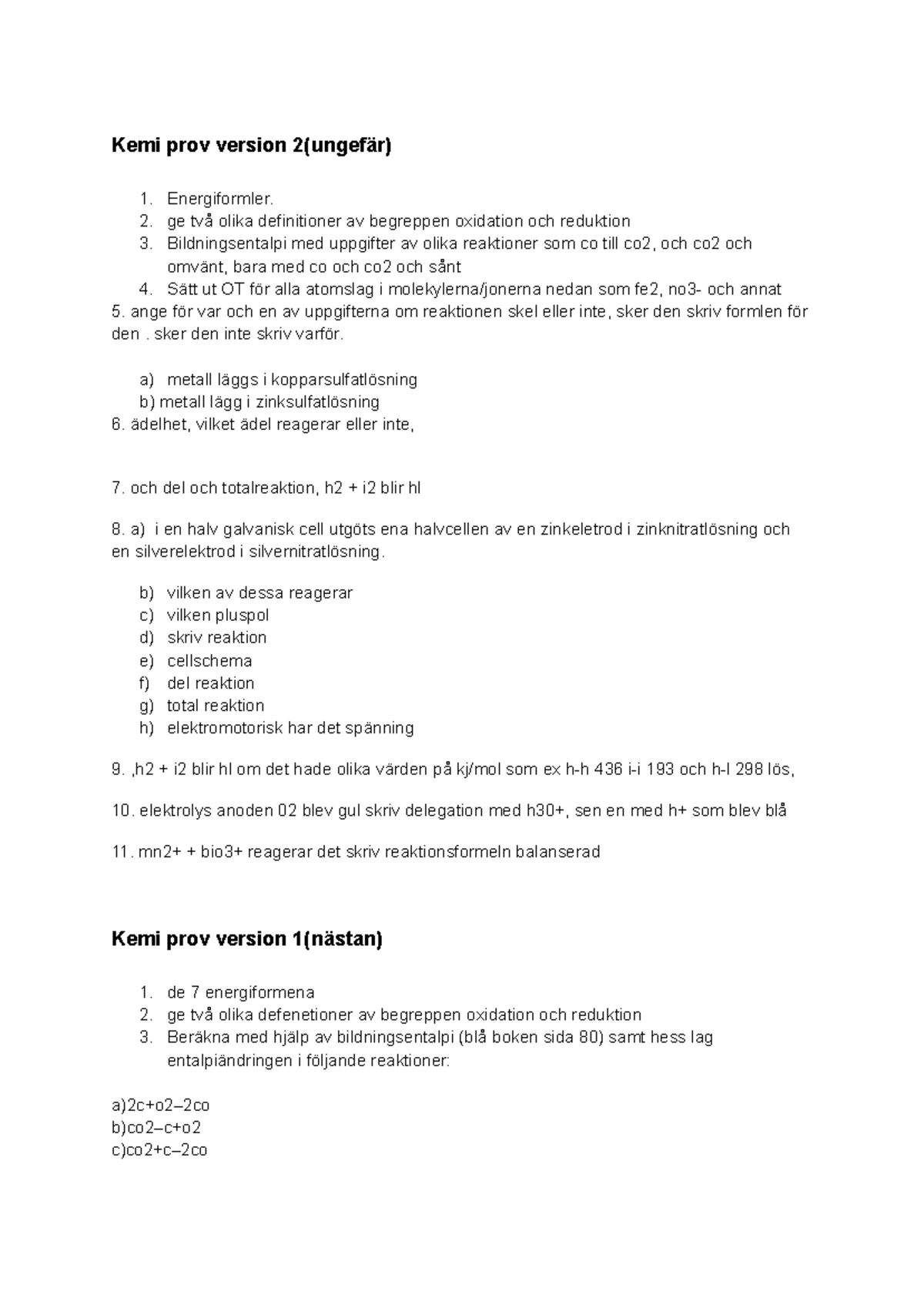 Kemi 1: Redoxreaktioner och Reaktionsformler - Sammanfattning och ...