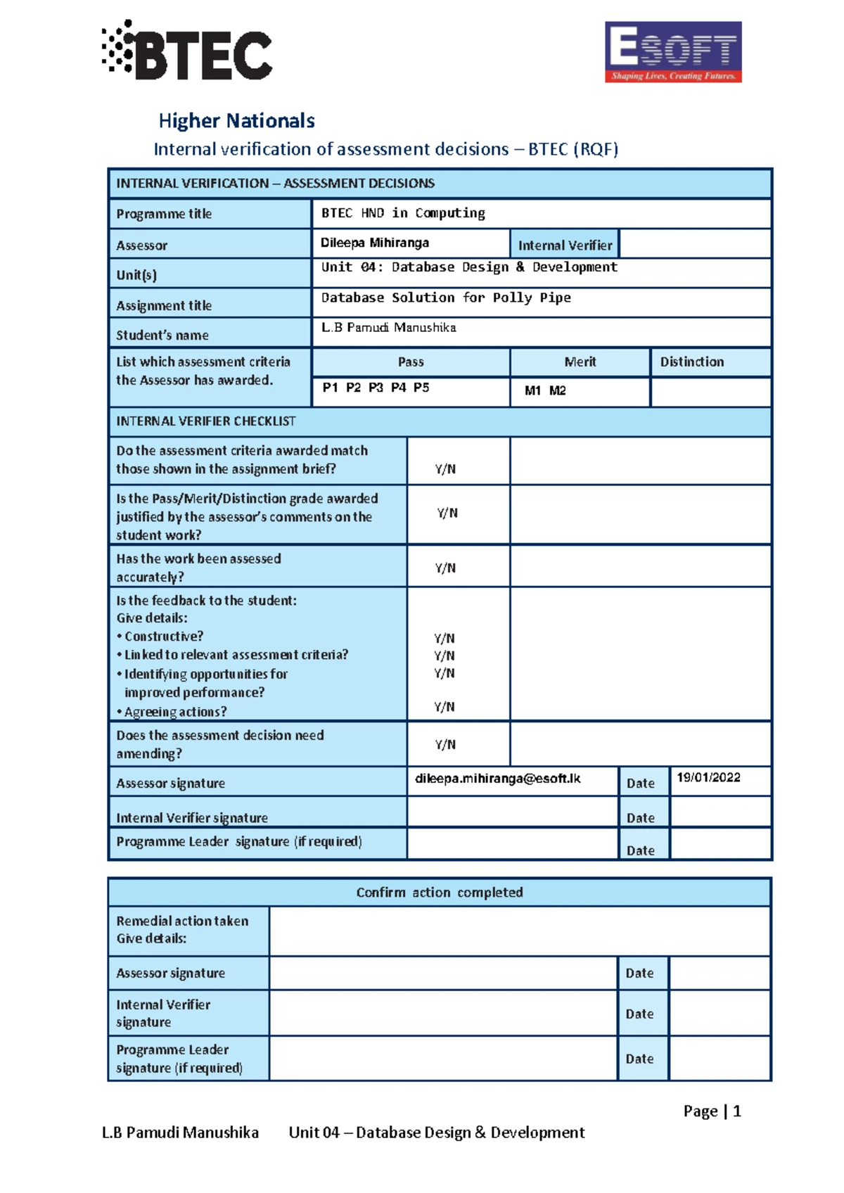 DSA - E130941 - Assignment with answers - Higher Nationals Internal verification of assessment ...