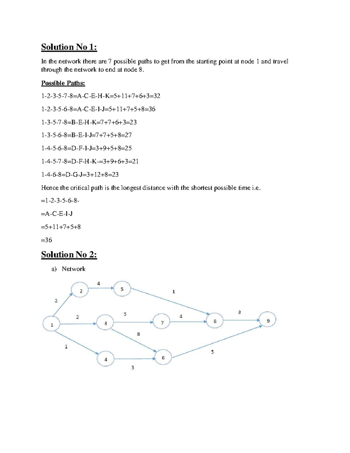 Lecture 7-8: Critical Path Analysis Solutions and Network Paths - Studocu