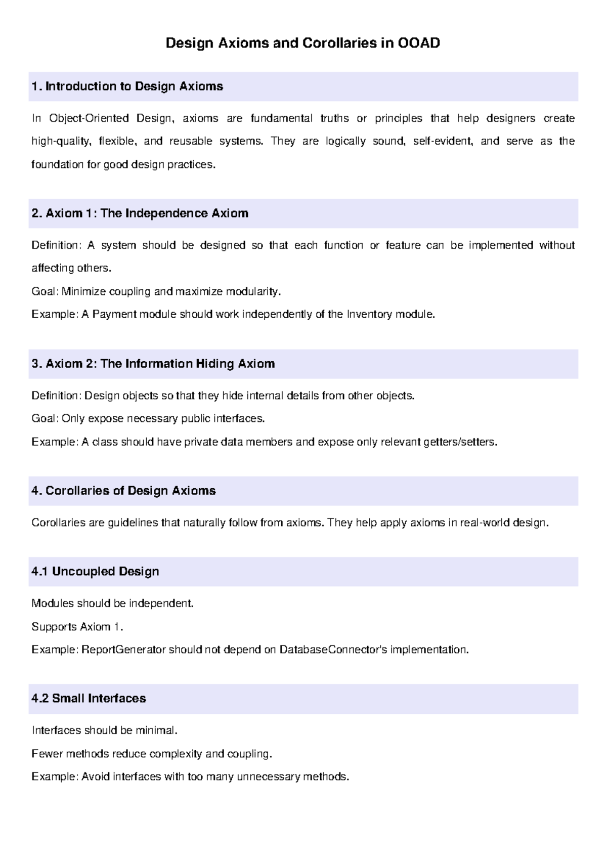 Design Axioms & Corollaries in OOAD: Principles for Effective Design - Studocu
