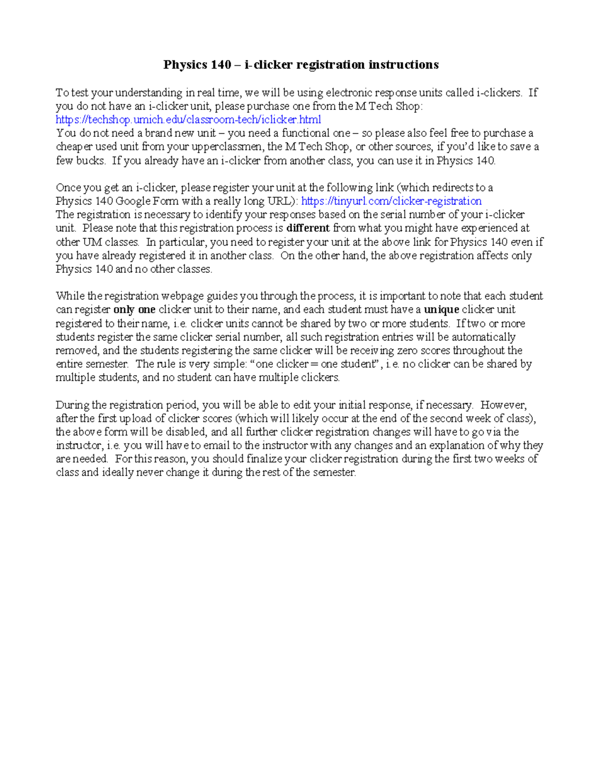 Physics 140 Clicker Registration Instructions and Guidelines - Studocu