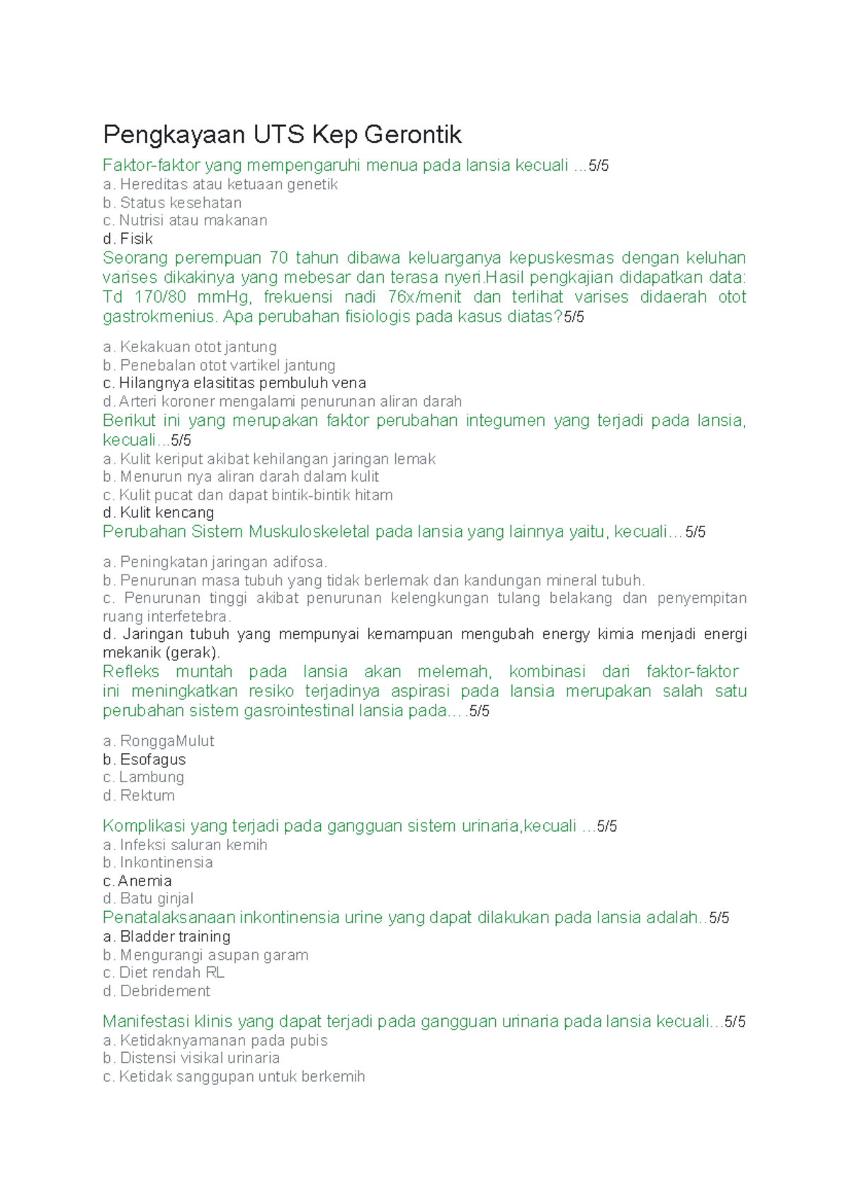 Pengkayaan UTS Kep Gerontik-1: Faktor Menua dan Penatalaksanaan Lansia ...