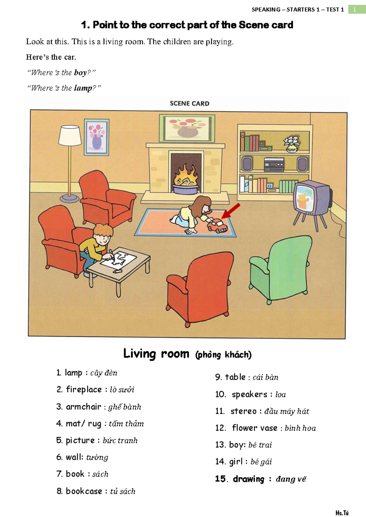 SPEAKING STARTERS 1 TEST 1: Scene & Object Card Activities - Studocu