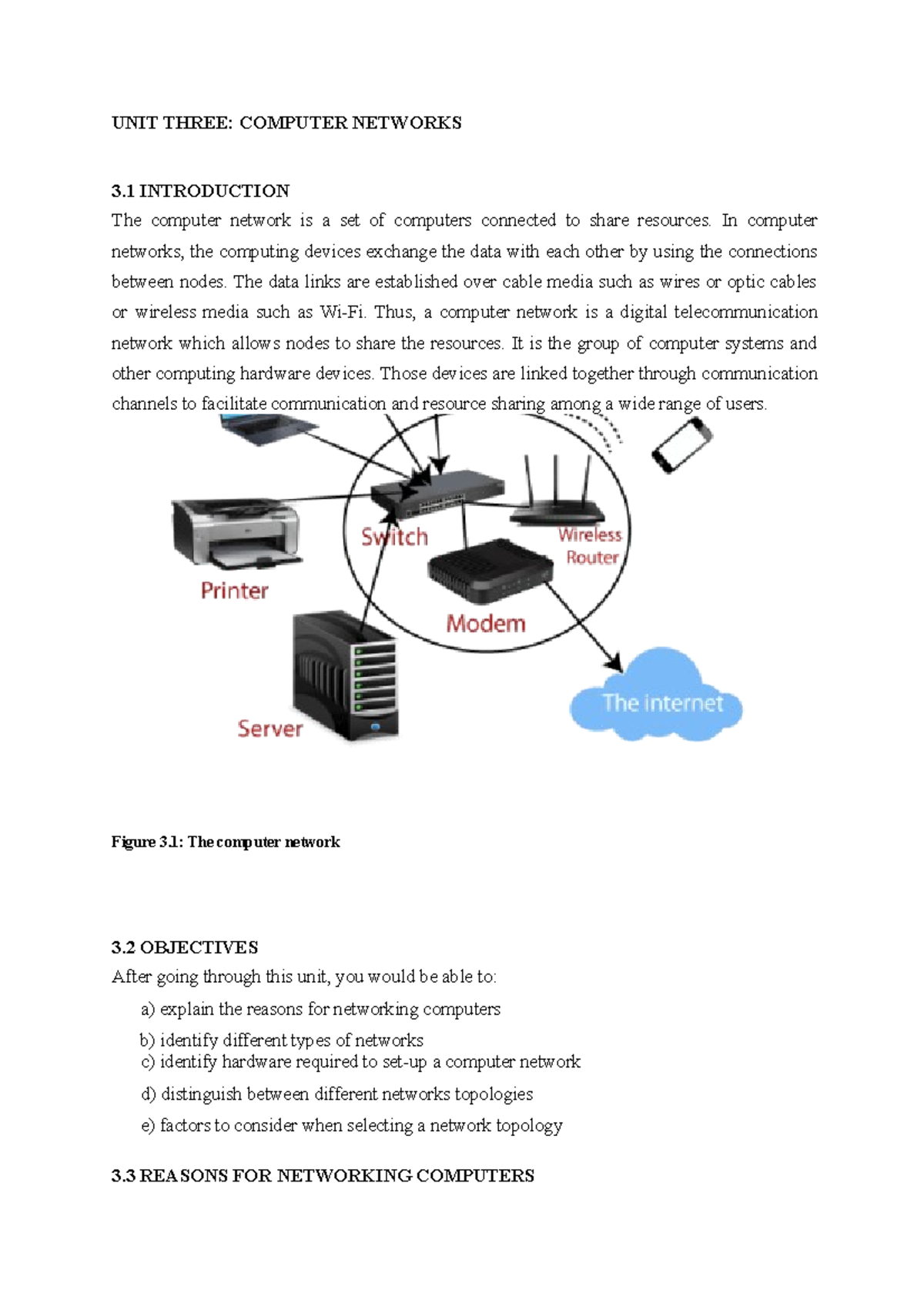 Unit 3 Notes - Unit 3 - UNIT THREE: COMPUTER NETWORKS 3 INTRODUCTION ...