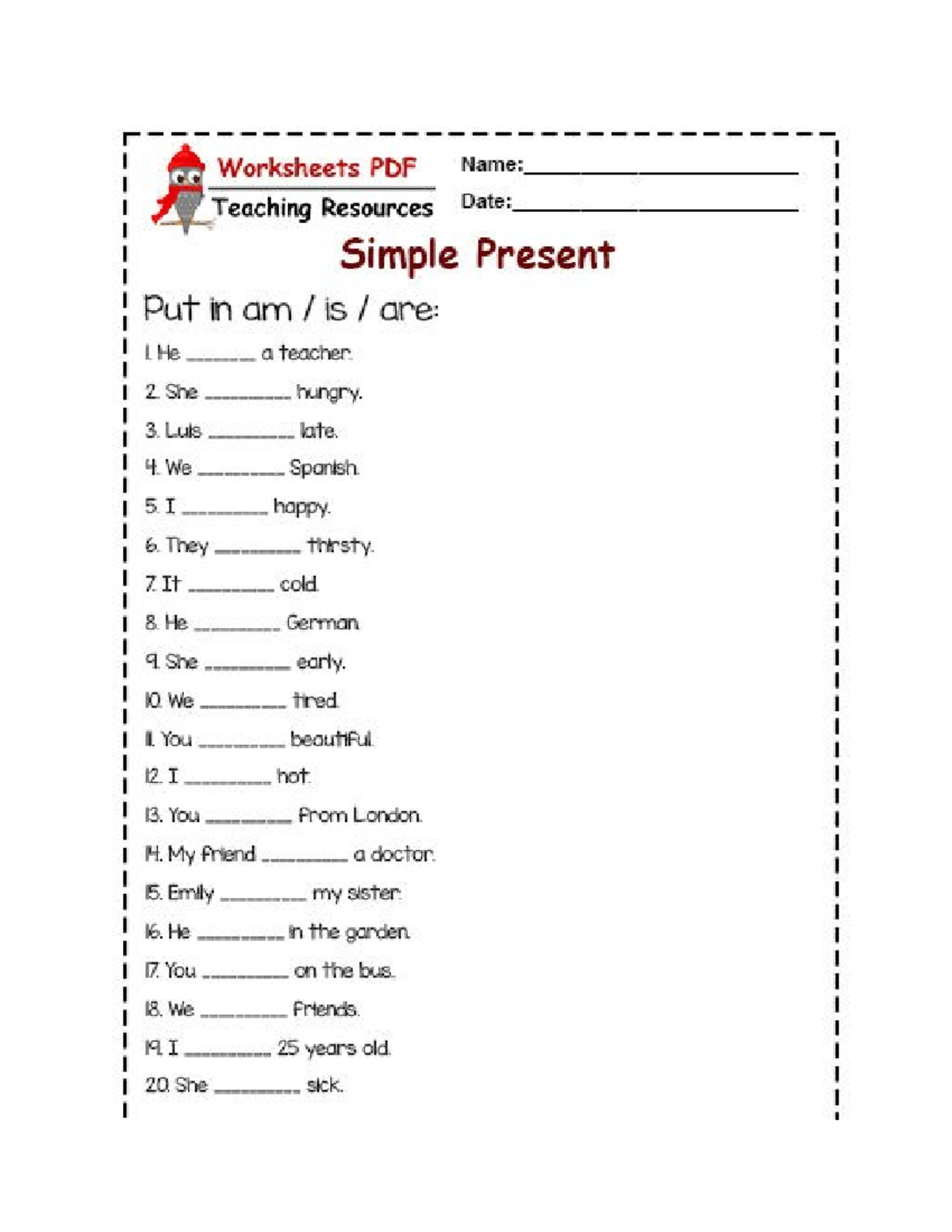 C.C. Worksheets: Simple Present Exercises for Teaching Resources - Studocu