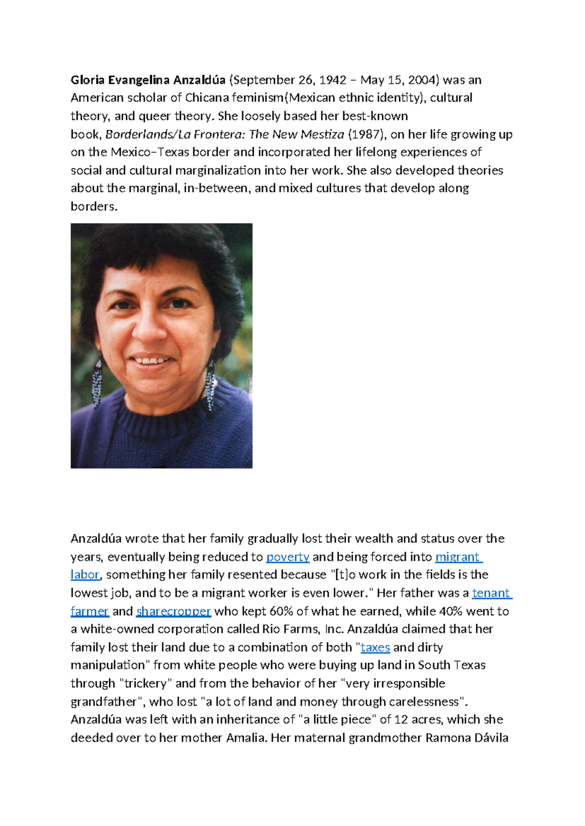 GLS 101: Gloria Anzaldúa's "To Live in the Borderlands" Analysis - Studocu