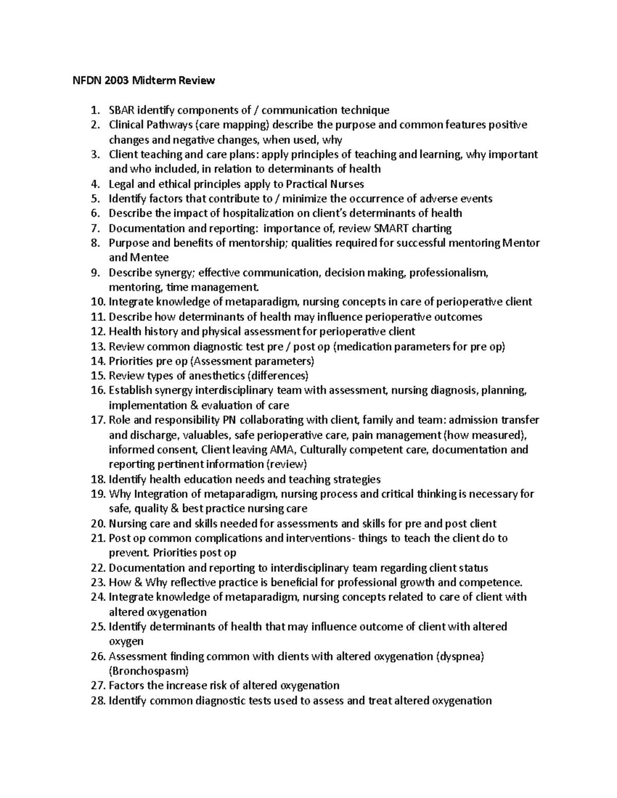 NFDN 2003 Midterm Review: Key Concepts in Nursing Care and ...