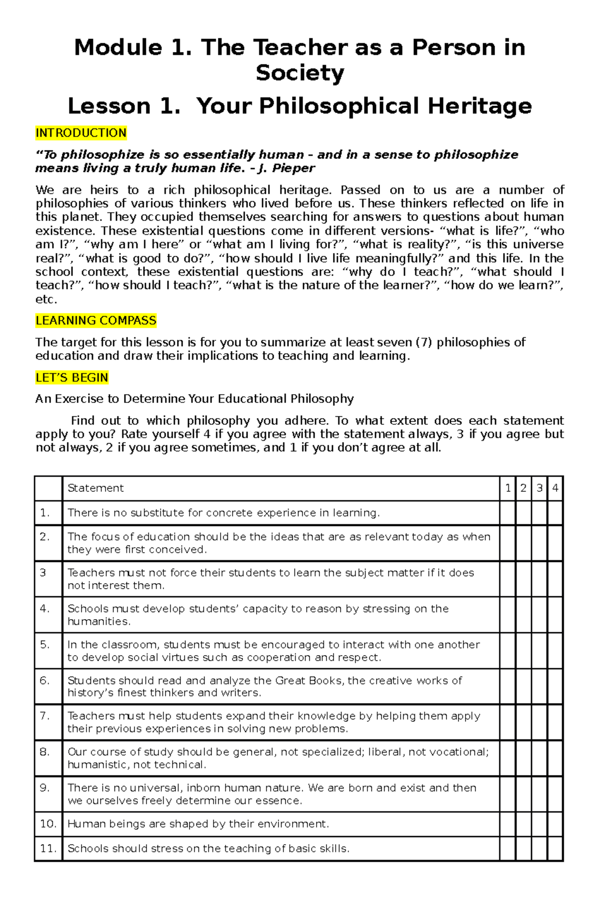 EDUC 202 - Module 1 Lesson 1 - Module 1. The Teacher as a Person in ...