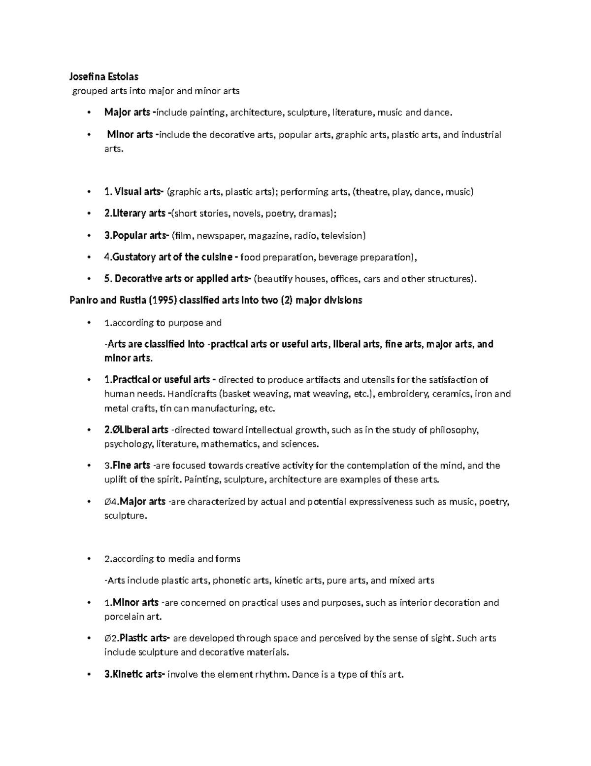 ART APP 101: Major and Minor Arts Classification Overview - Studocu