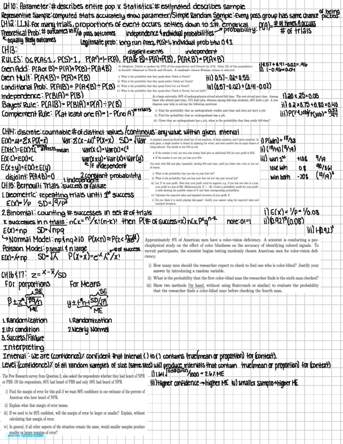 Stats 101: Summary of Unit 2 - Probability & Sampling Concepts - Studocu