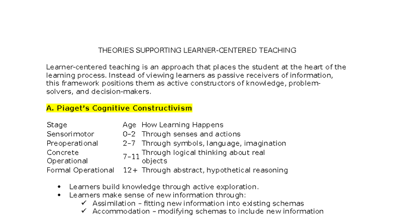 Lesson 3: Theories Supporting Learners in Education - Studocu