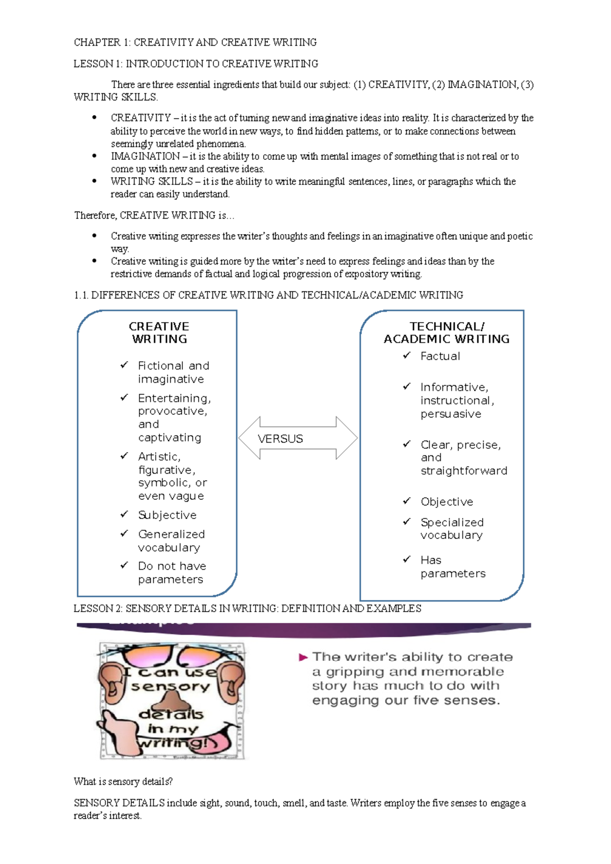 Creative Writing Module - CHAPTER 1: CREATIVITY AND CREATIVE WRITING ...