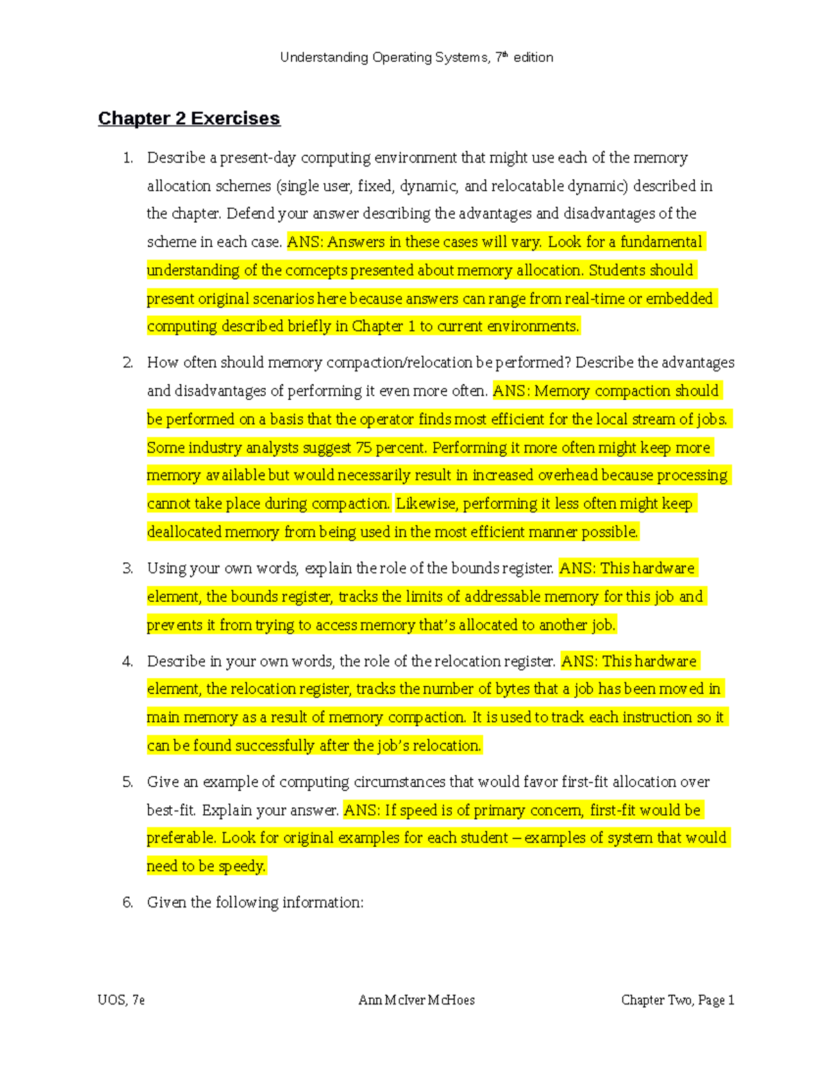 Chapter 2 Exercise Answers for CS 202: Memory Allocation Techniques ...