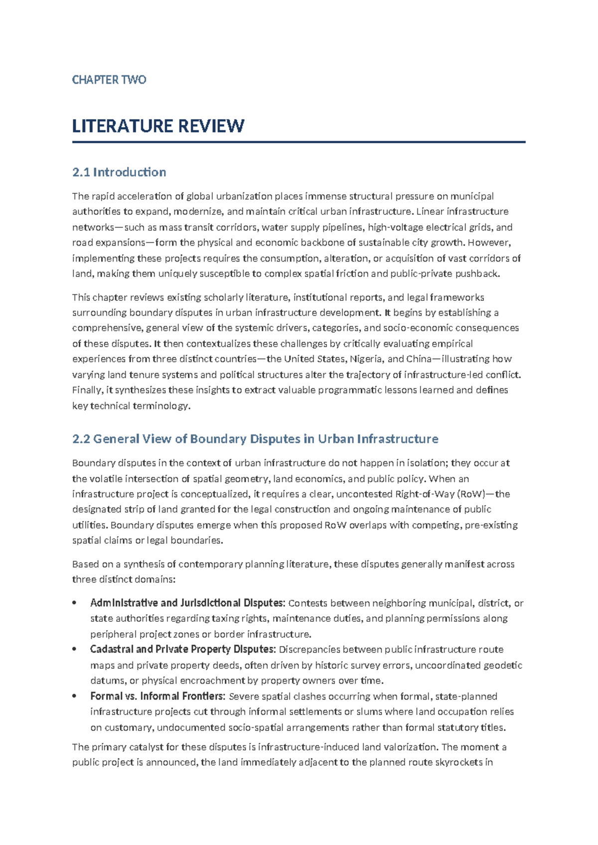 Boundary Disputes in Urban Infrastructure Development: Chapter 2 Review ...