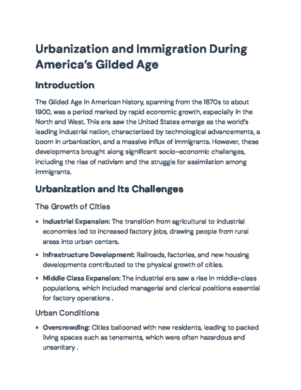 Urbanization and Immigration in the Gilded Age: A Socioeconomic ...