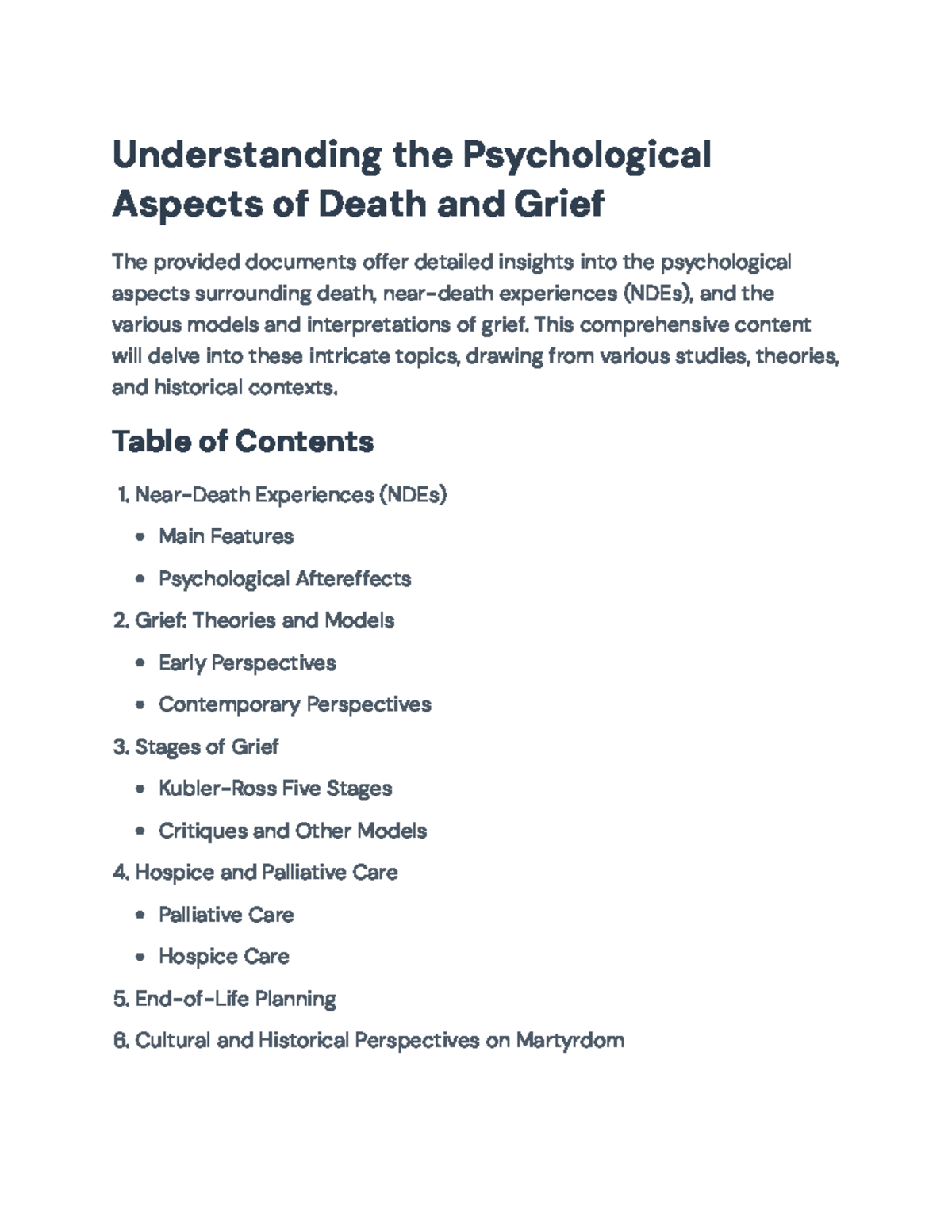Understanding Death and Grief: Psychological Aspects and Care Models ...