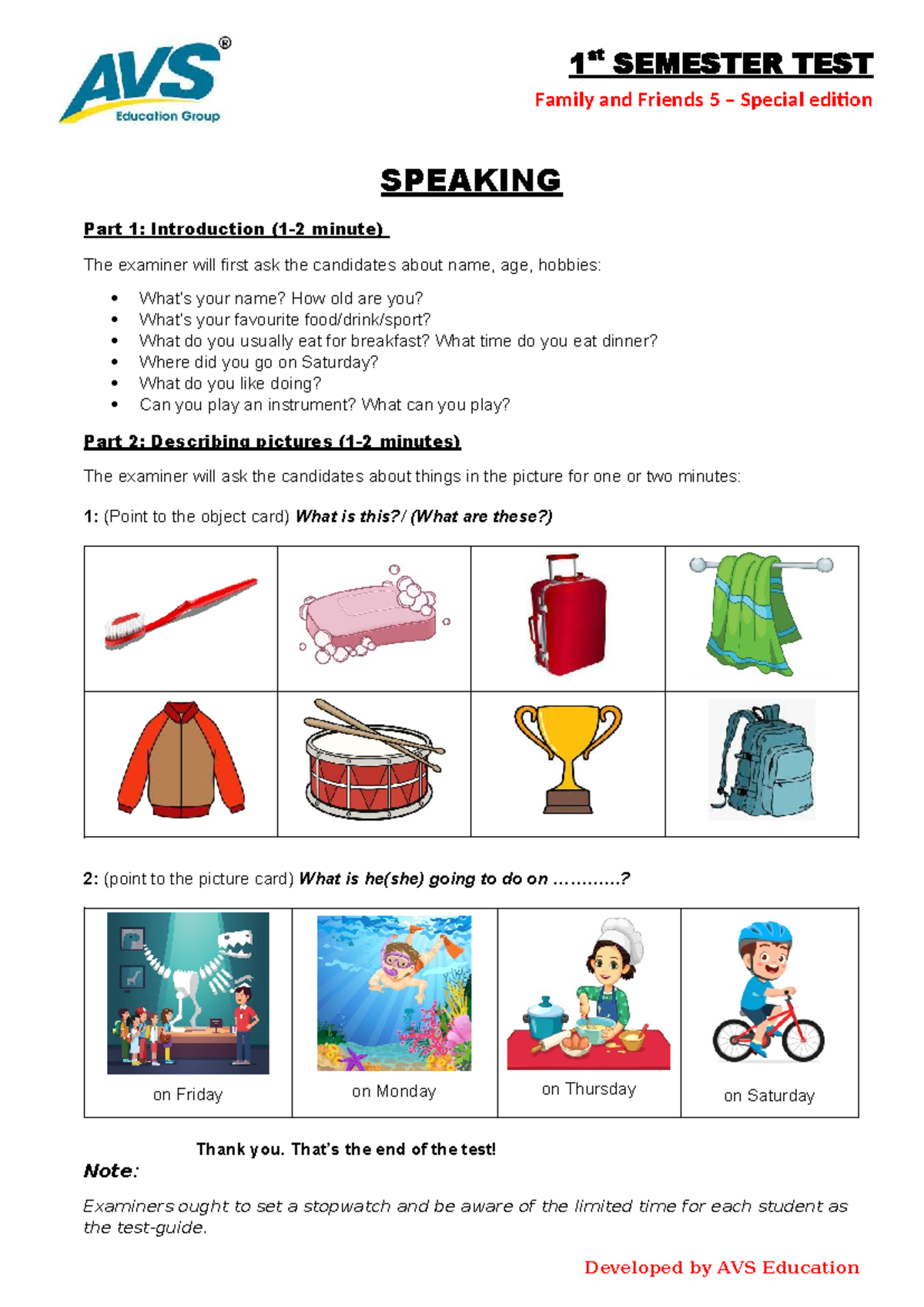 Speaking Test 1: Family and Friends 5 Special Edition - Studocu