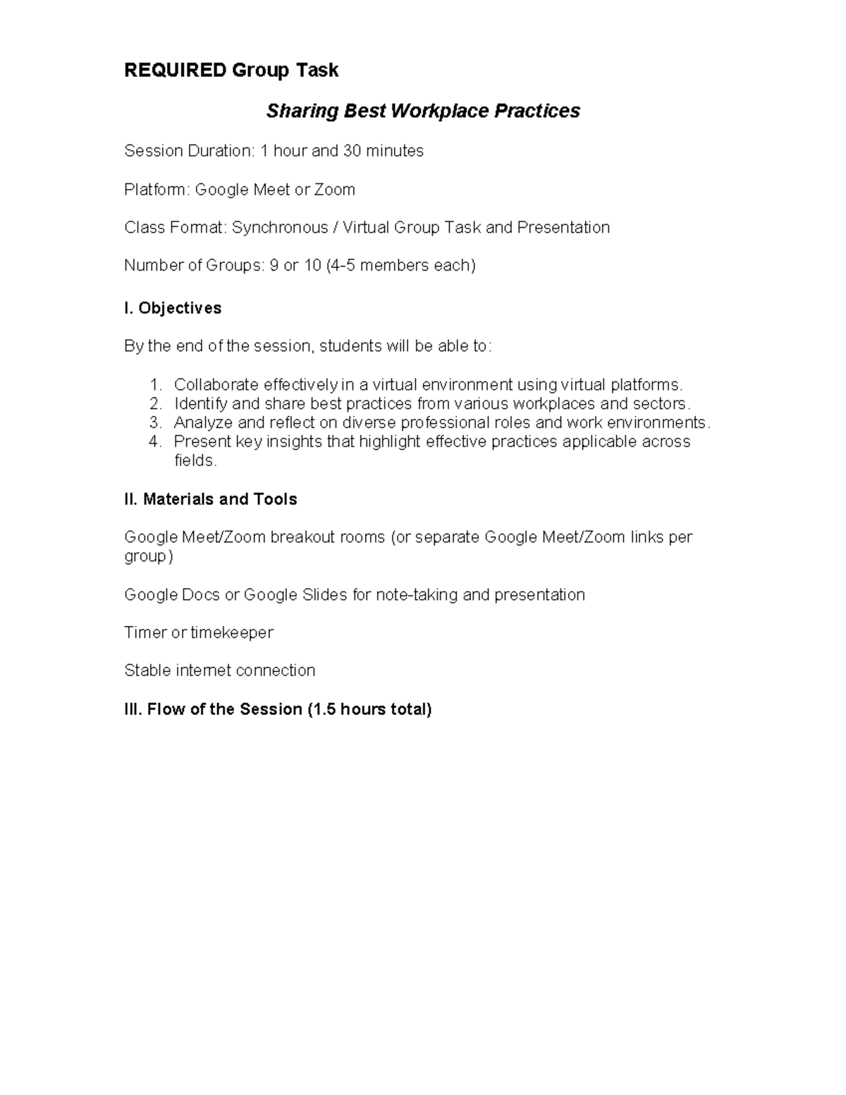 REQUIRED Group Task: Sharing Best Workplace Practices (1.5 hrs) - Studocu