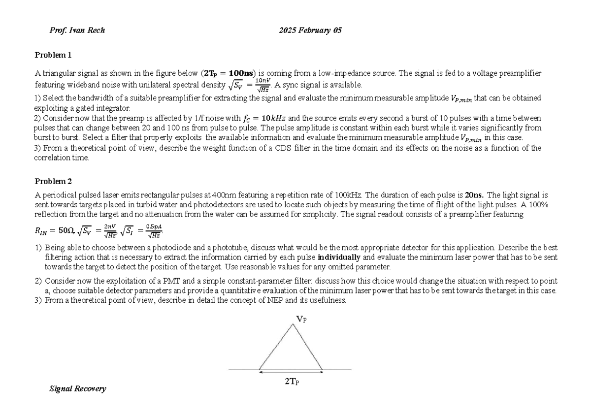 Signal Recovery Techniques in 24SR Exam - Prof. Ivan Rech - Studocu