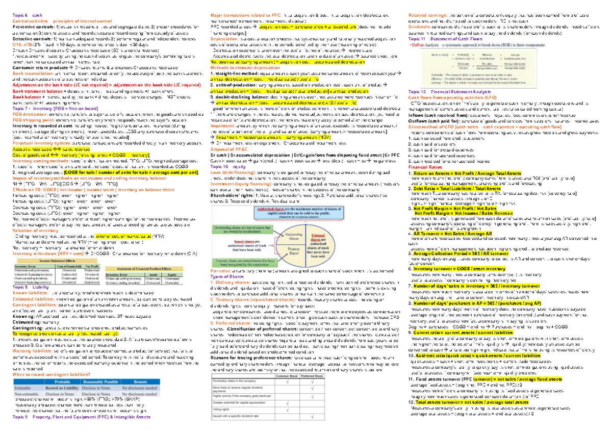 ACC Finals Cheat Sheet: Cash Control, Inventory, Liabilities & More ...