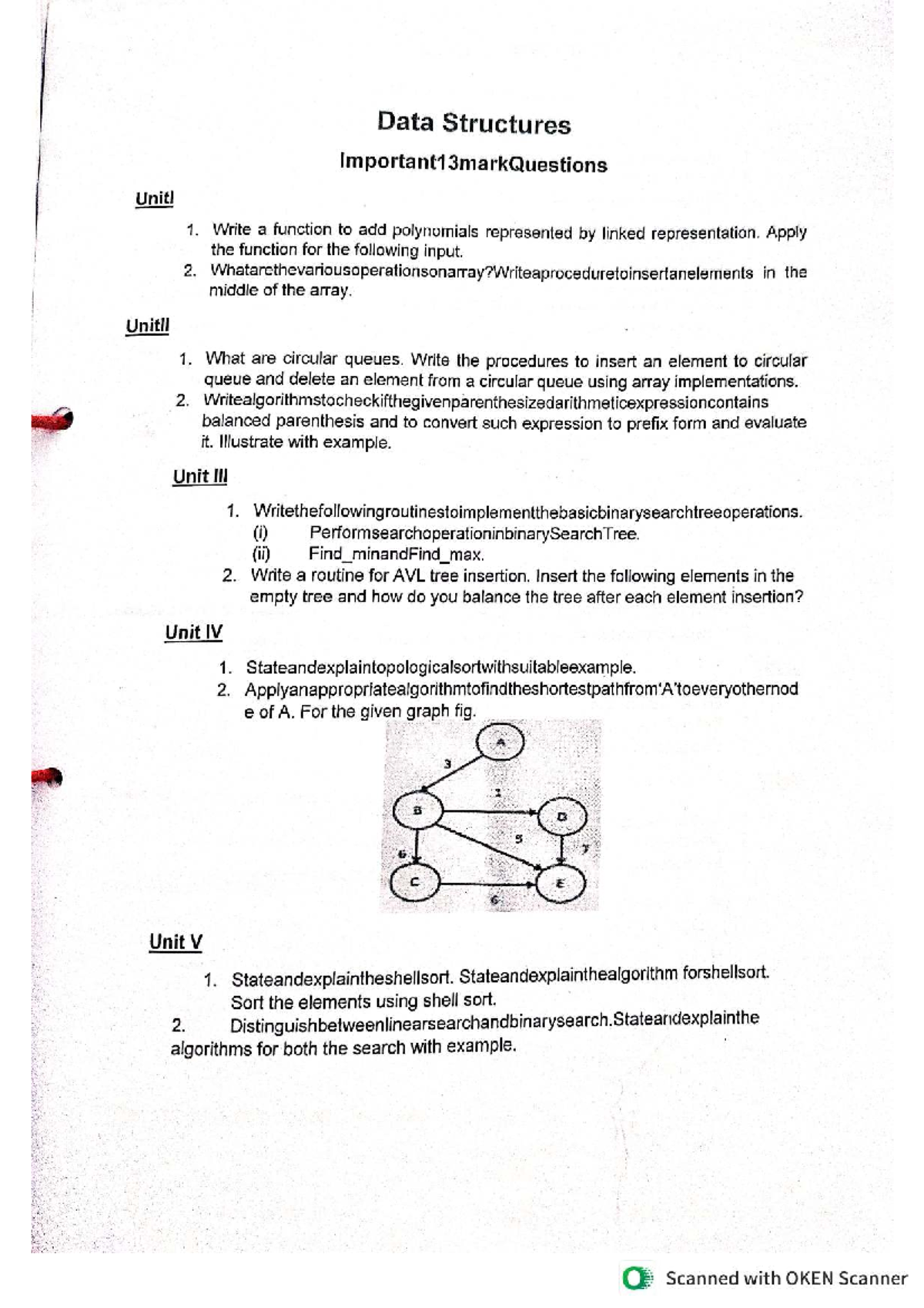 Data Structures Important 13 Mark Questions - Unit 1 & 2 - Studocu