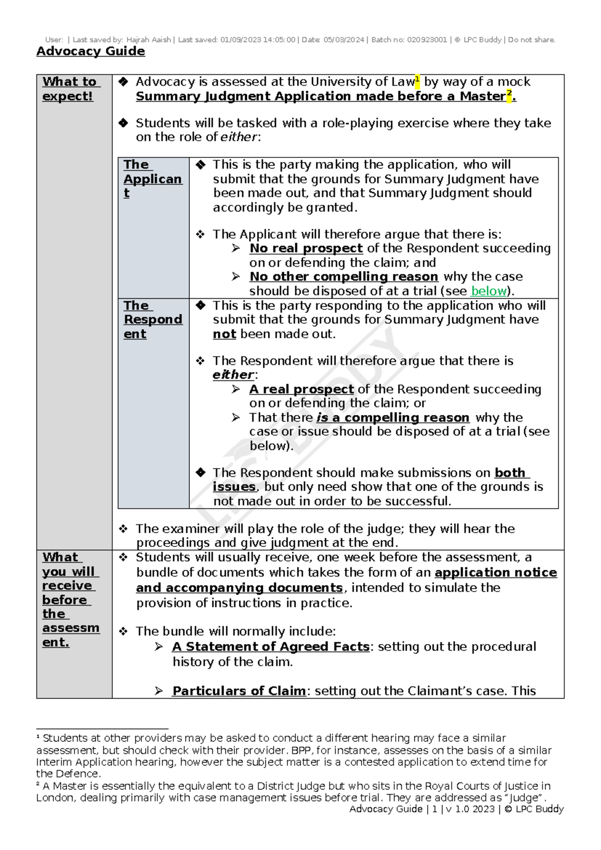 Advocacy Guide for Summary Judgment Application (LPC Assessment) - Studocu