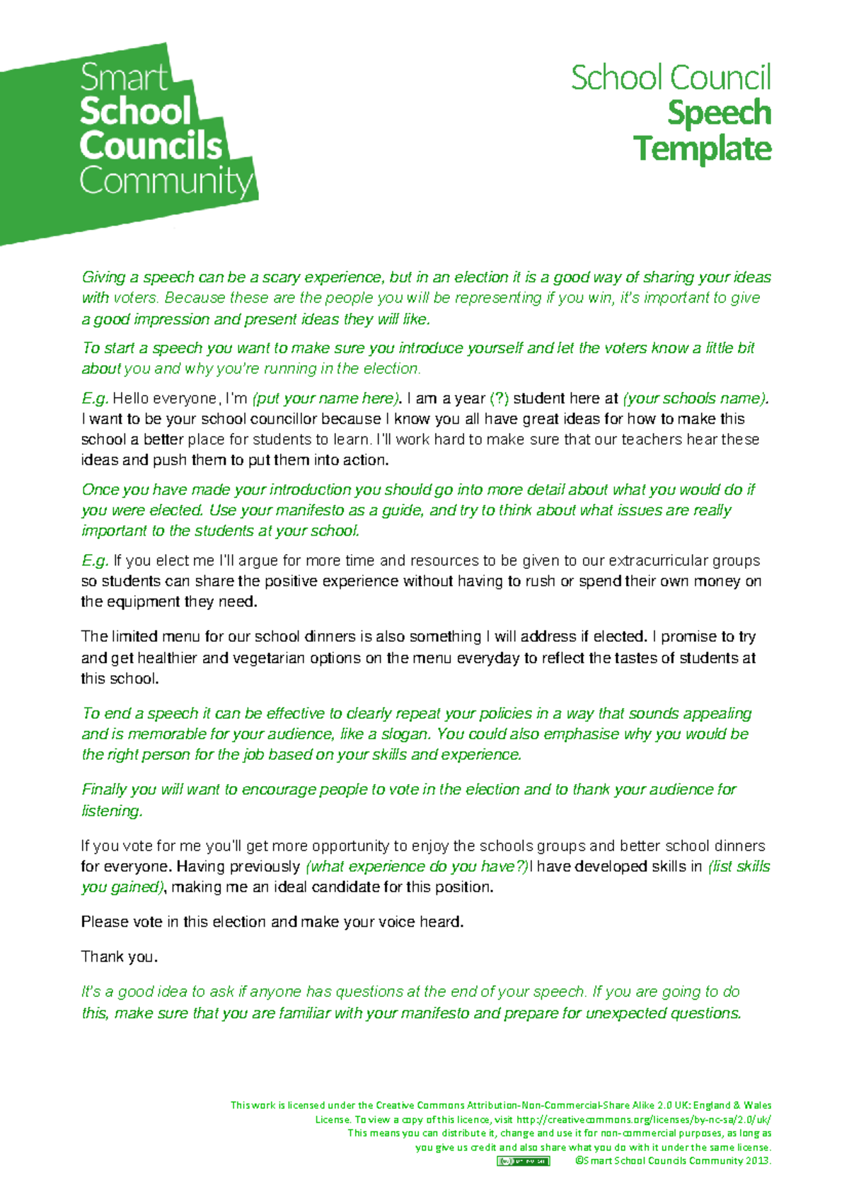 School Council Speech Template: Tips for Effective Election Speeches ...