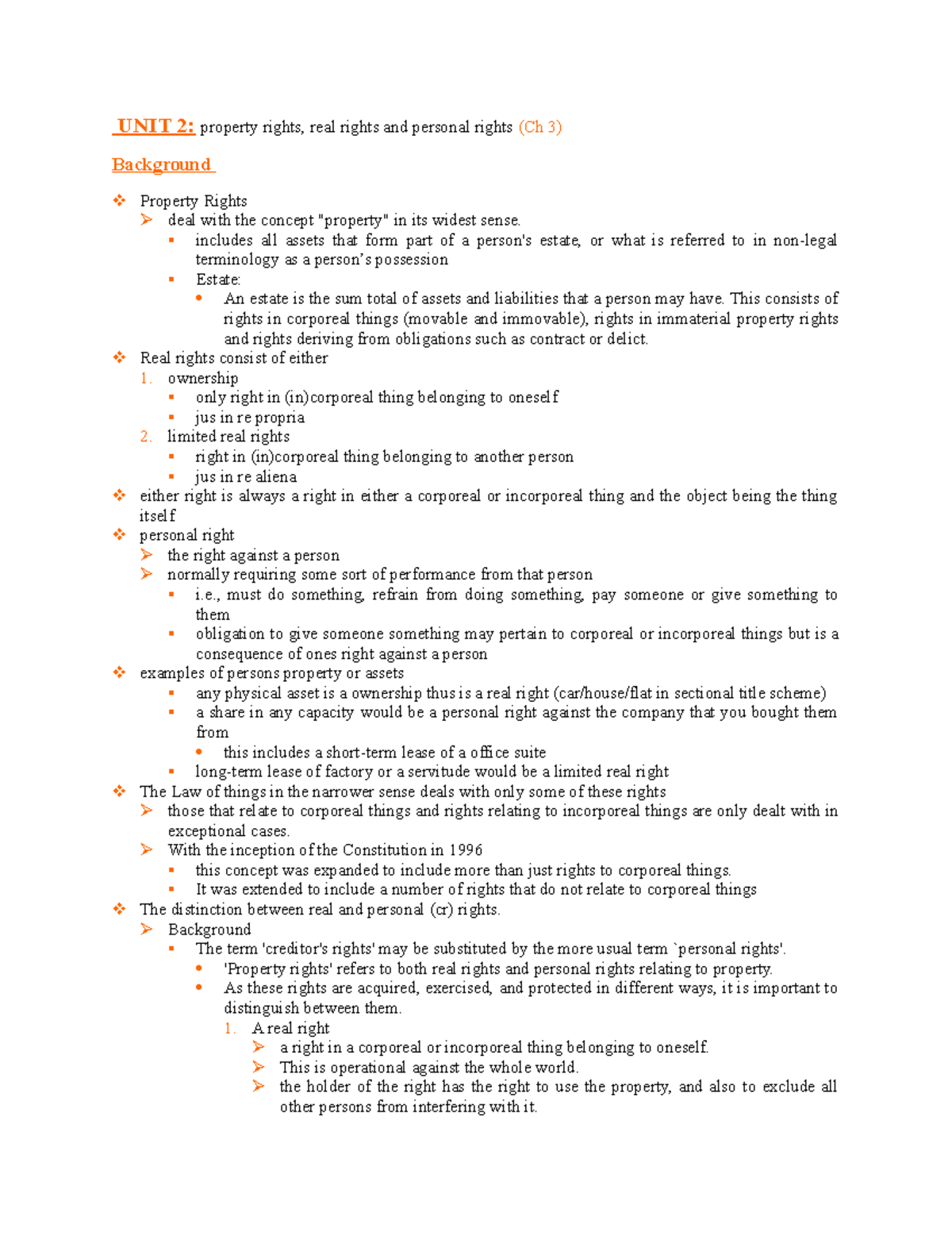 Unit 2 - Property Rights: Real vs. Personal Rights (Chapter 3) Notes ...