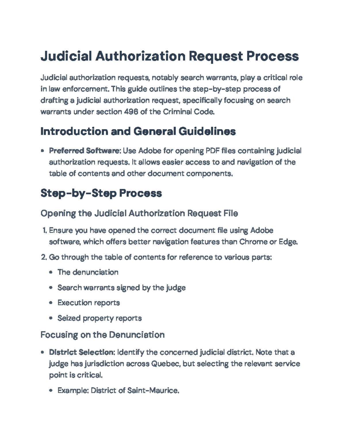Judicial Authorization Request Process: Guidelines for Search Warrants ...