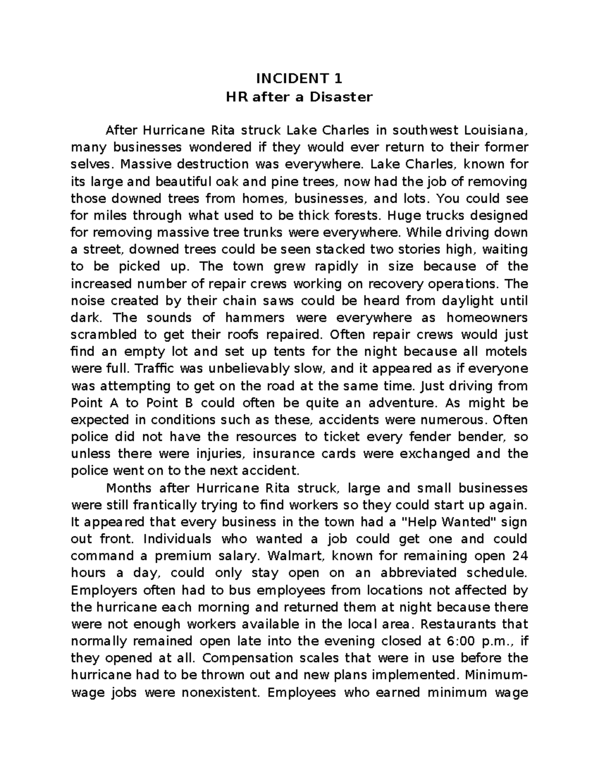 Case Study 1: HR Challenges Post-Hurricane Rita Recovery - Studocu