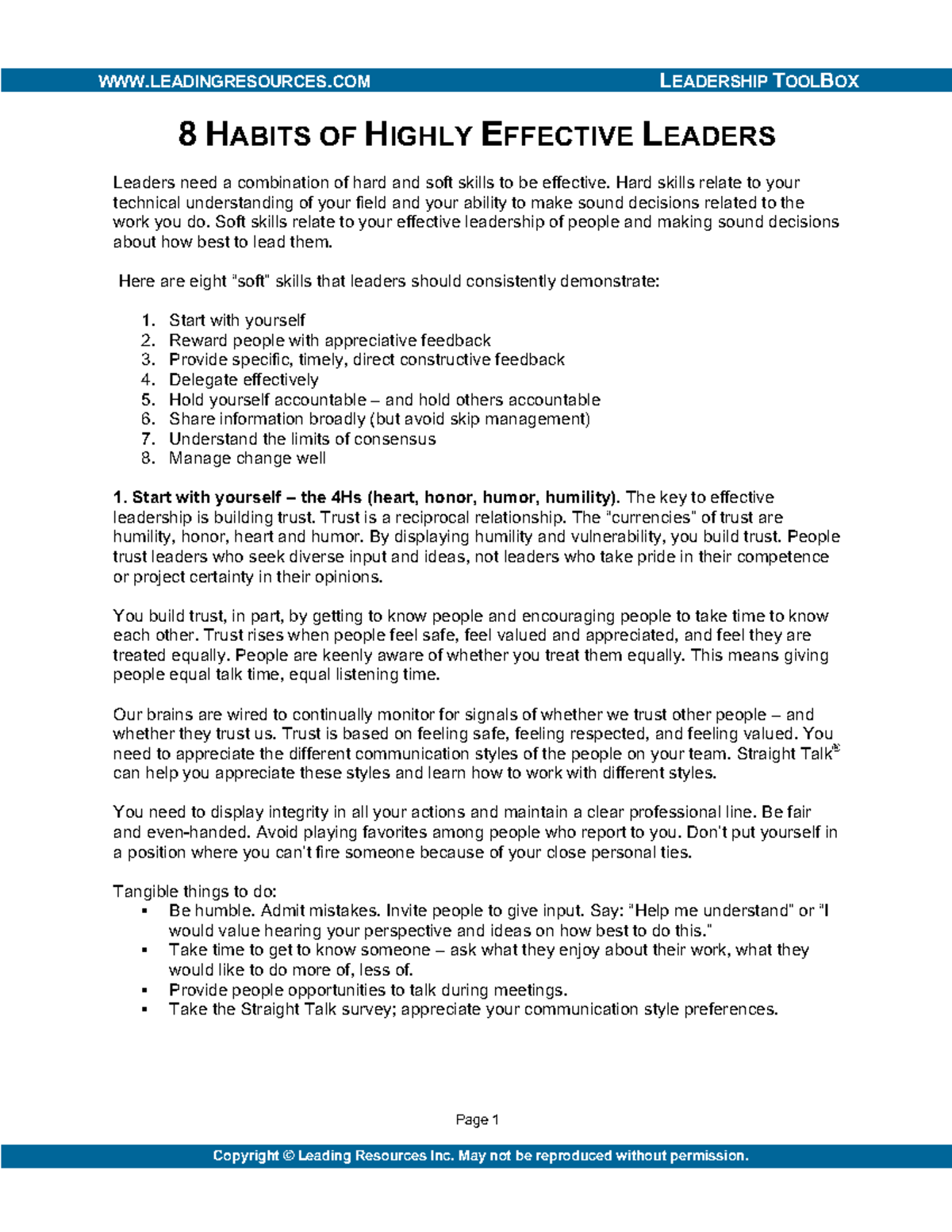 LEADERSHIP MANAGEMENT TOOLBOX: 8 HABITS OF HIGHLY EFFECTIVE LEADERS ...