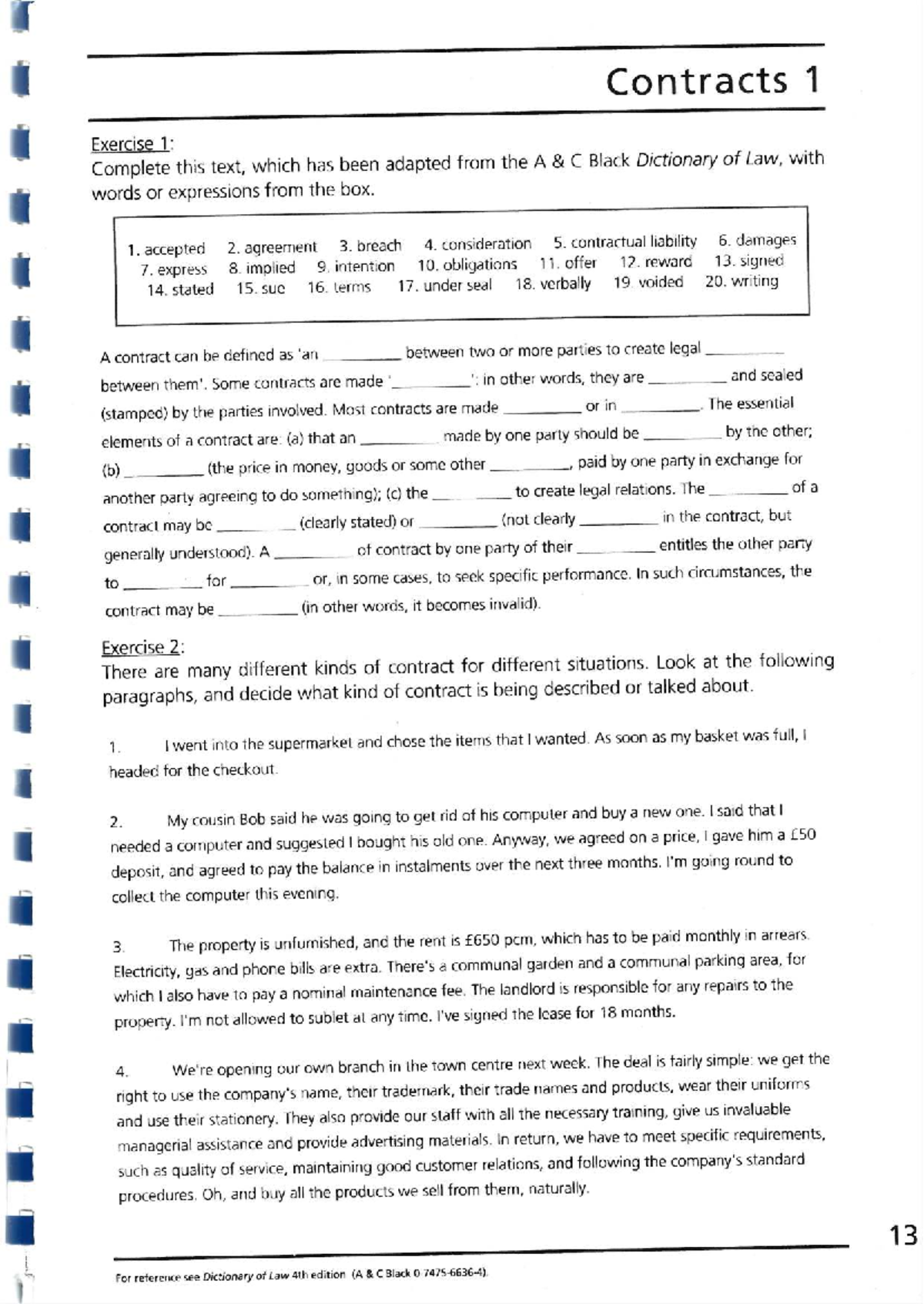 Contracts 1 Exercise 1: Understanding Legal Terms and Definitions - Studocu