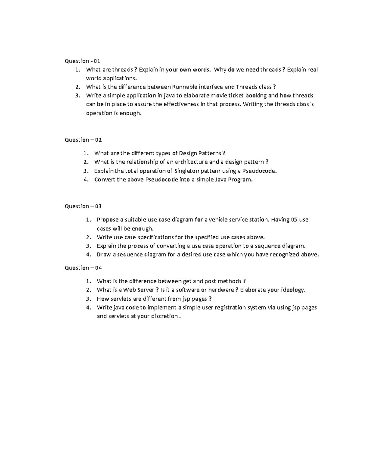 Sample Paper - assignment - Question - 01 1. What are threads? Explain ...
