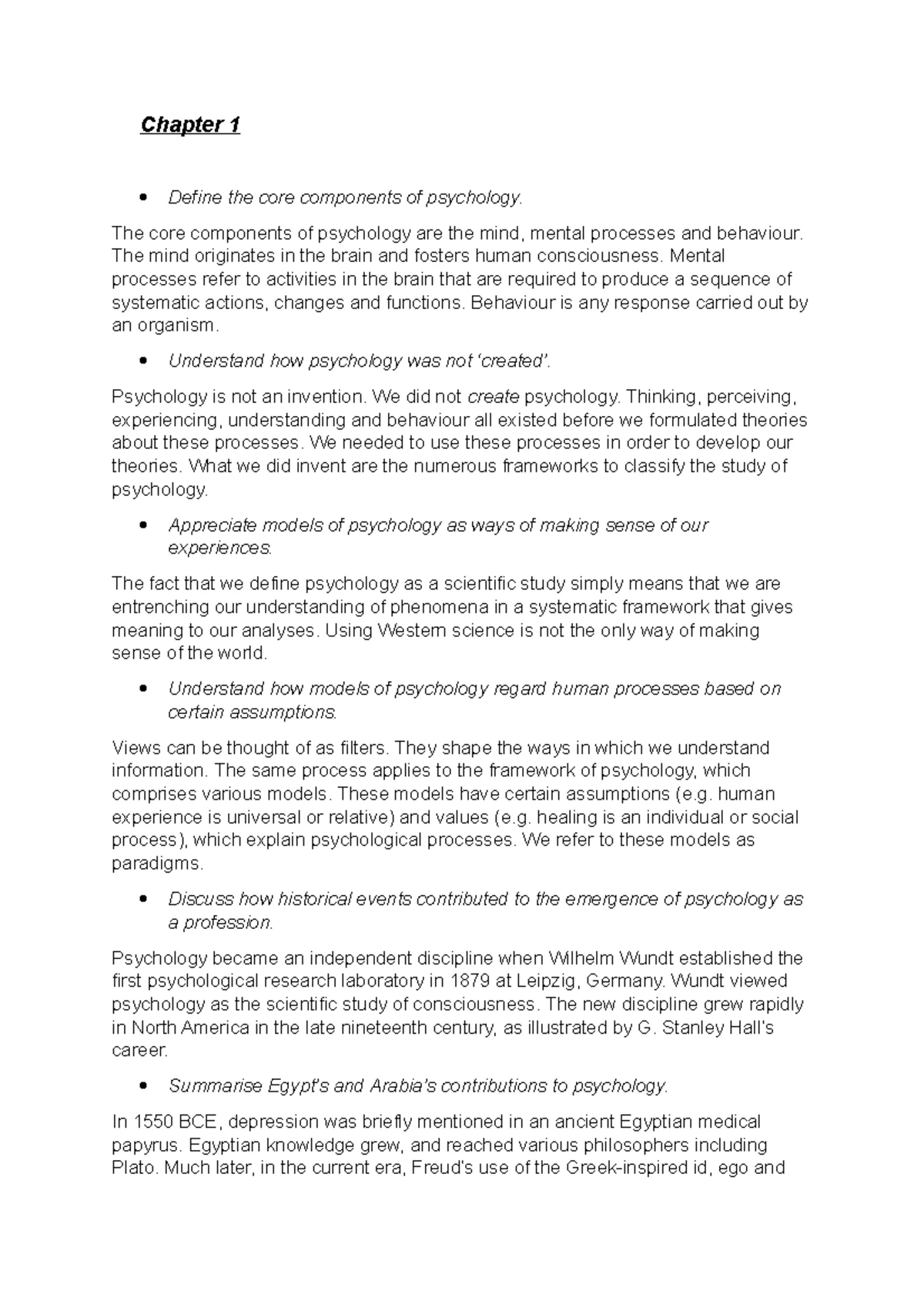 Chapter 1 review - Chapter 1 Define the core components of psychology ...