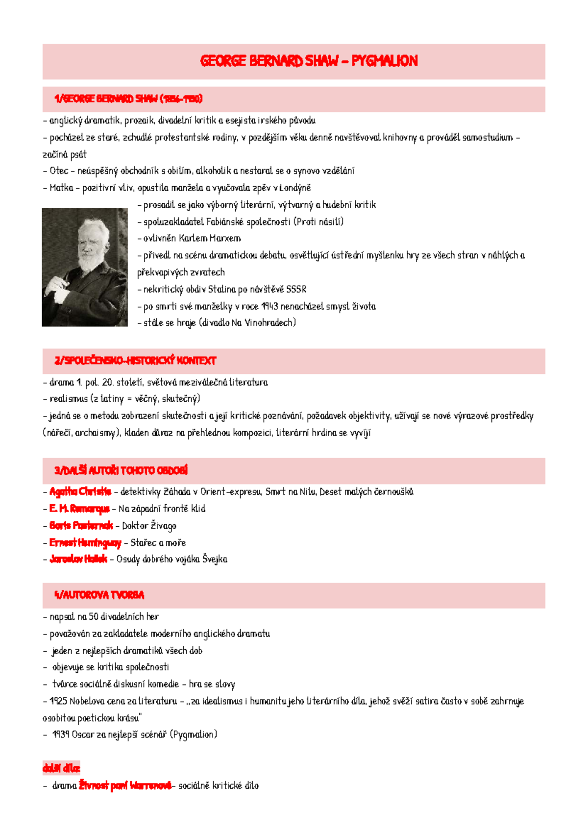 George Bernard Shaw: Pygmalion - Analýza a Kontext Drama - Studocu