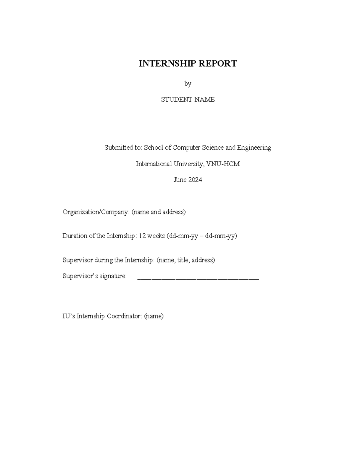M01 internship report template for computer science students - Studocu