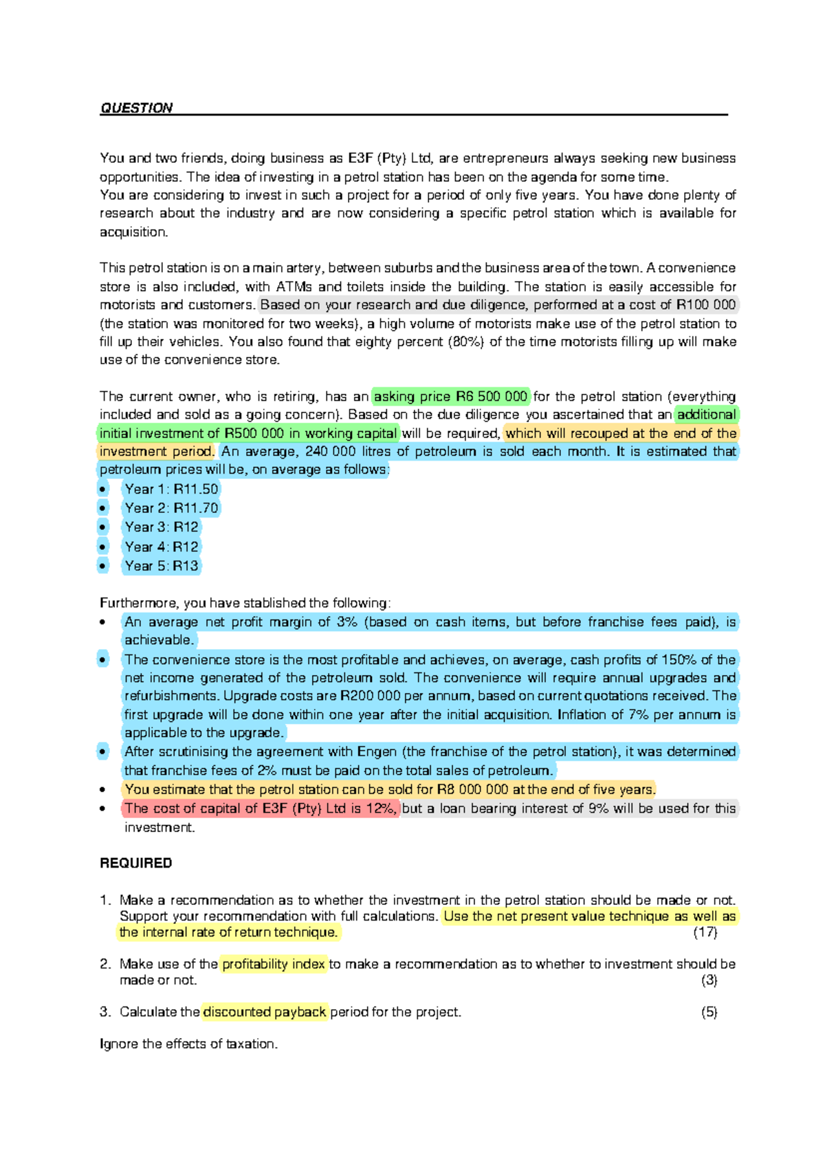 E3F 2023: Investment Analysis for Petrol Station Acquisition - Studocu