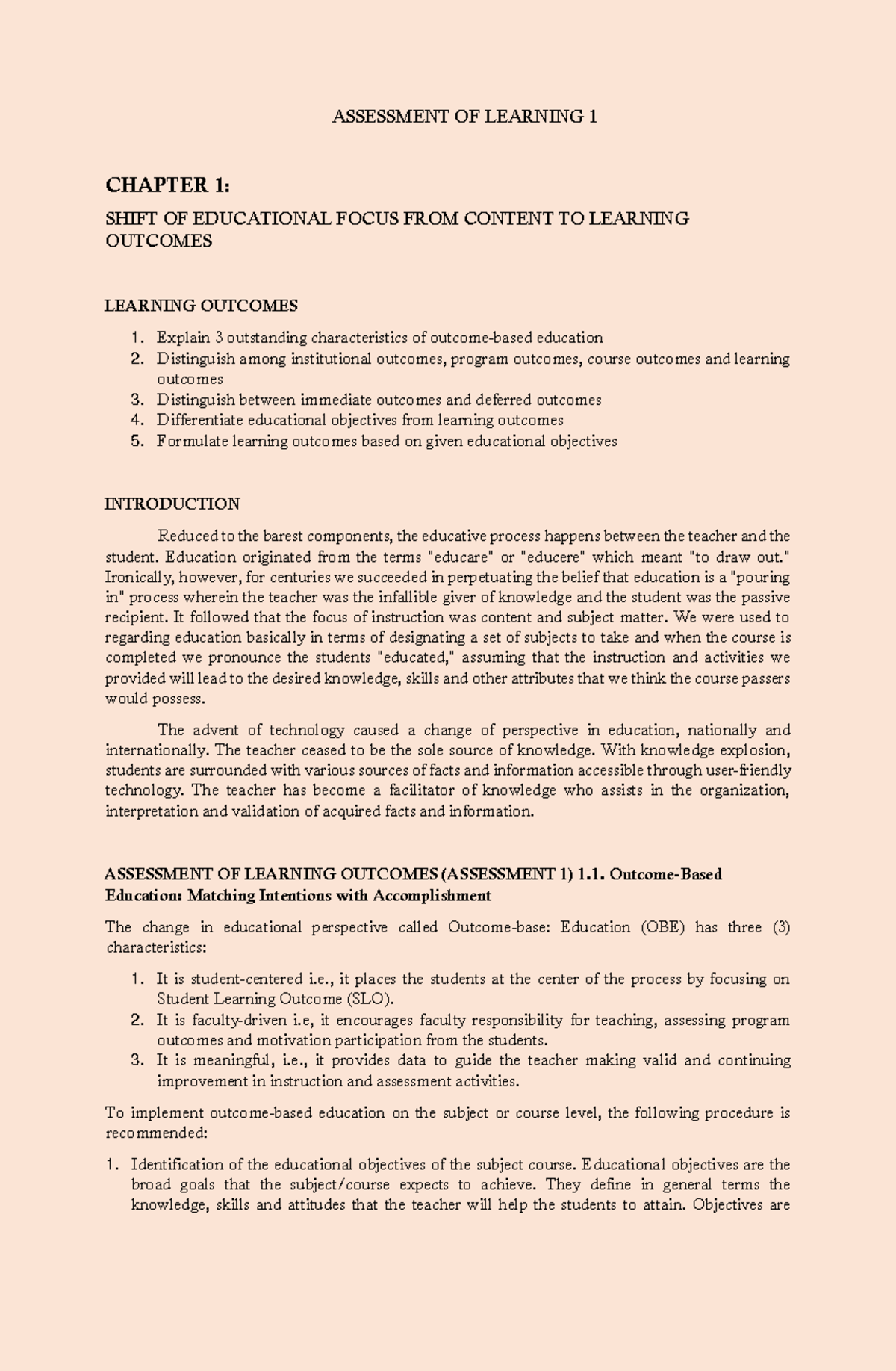 Educational Focus Shift: From Content to Learning Outcomes (EDU 101) - Studocu