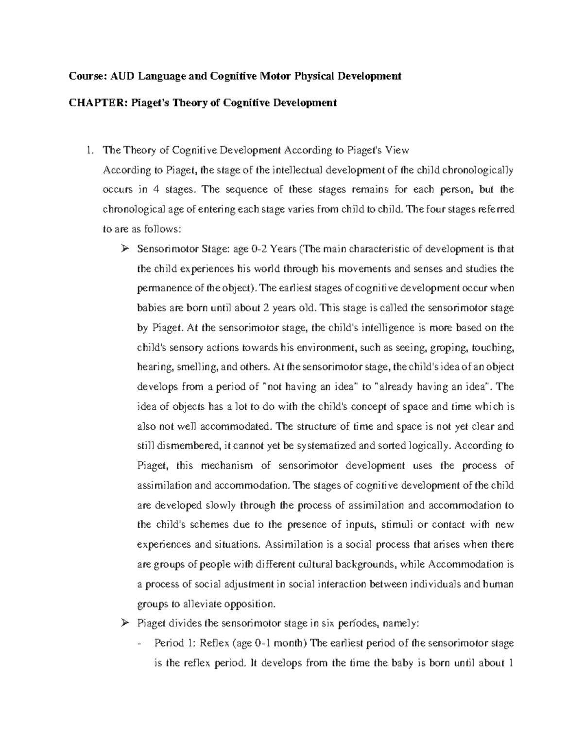 AUD Language and Cognitive Development: Piaget's Theory Overview - Studocu