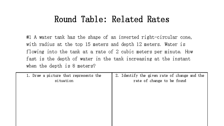 AP Calculus AB - Round Table: Related Rates Problems - Studocu