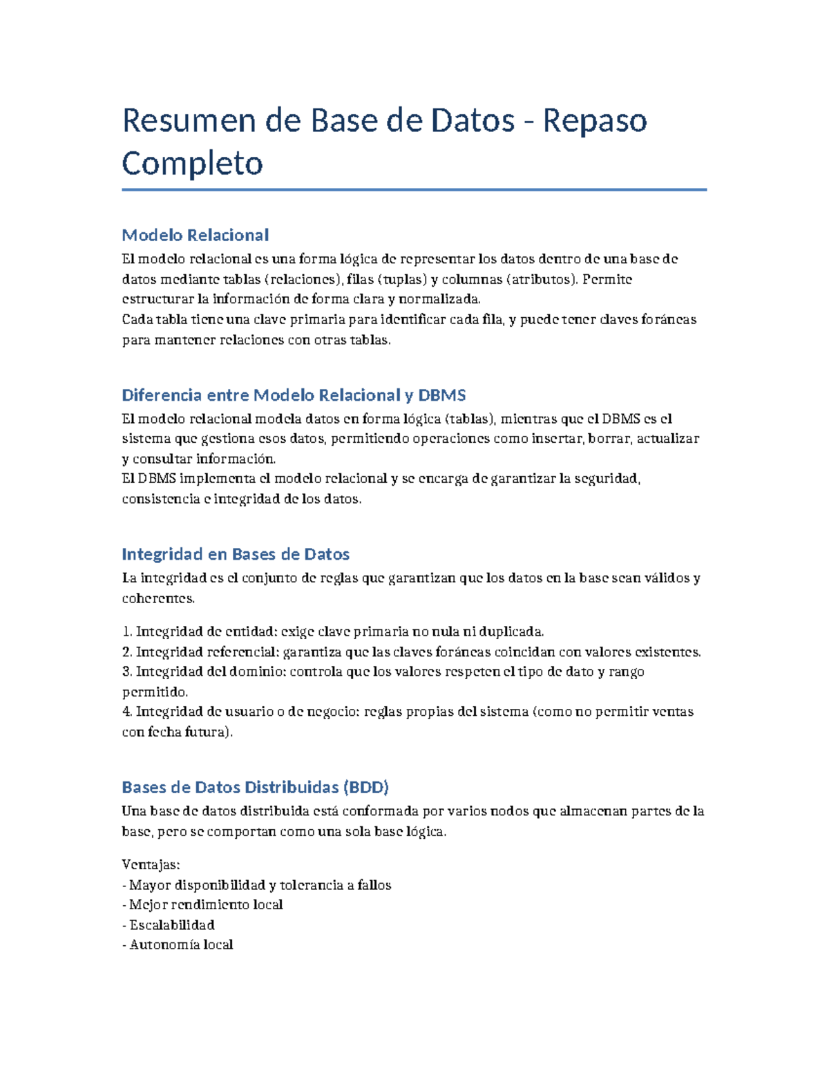 Resumen Base Datos Distribuidas Repaso - Resumen de Base de Datos ...