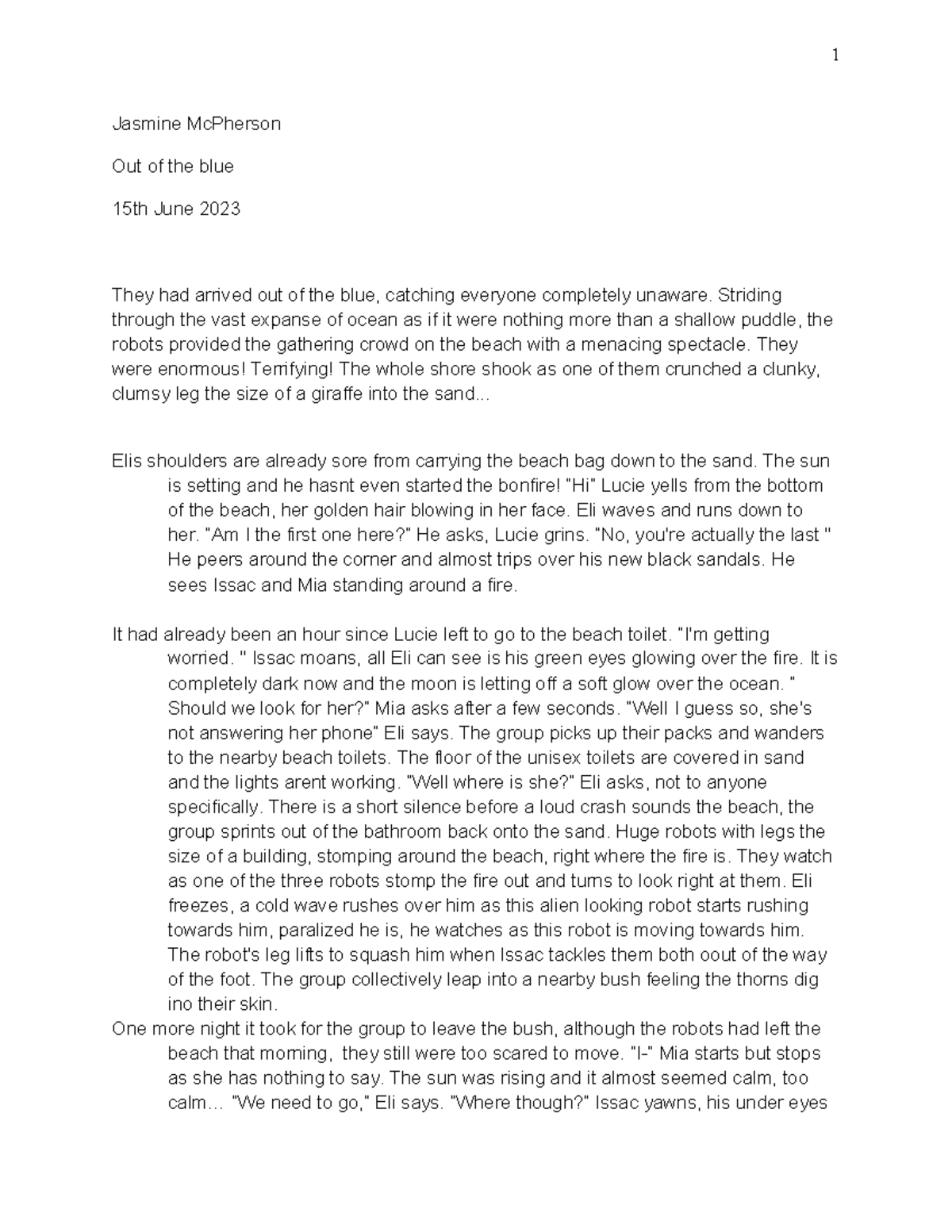 Short Story: Out of the Blue - A Beach Encounter - Studocu