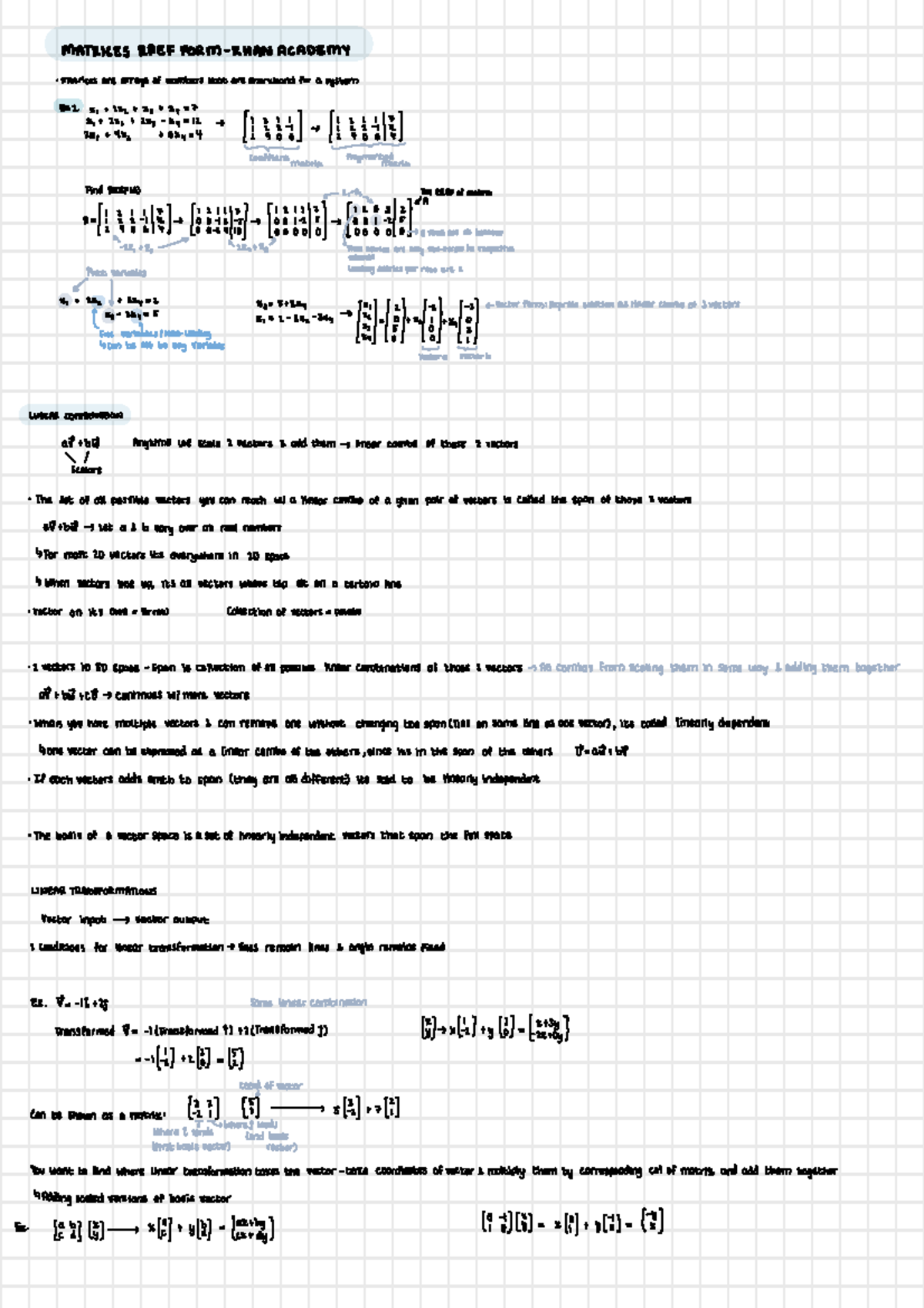 Math 211: RREF and Linear Transformations Notes - Studocu