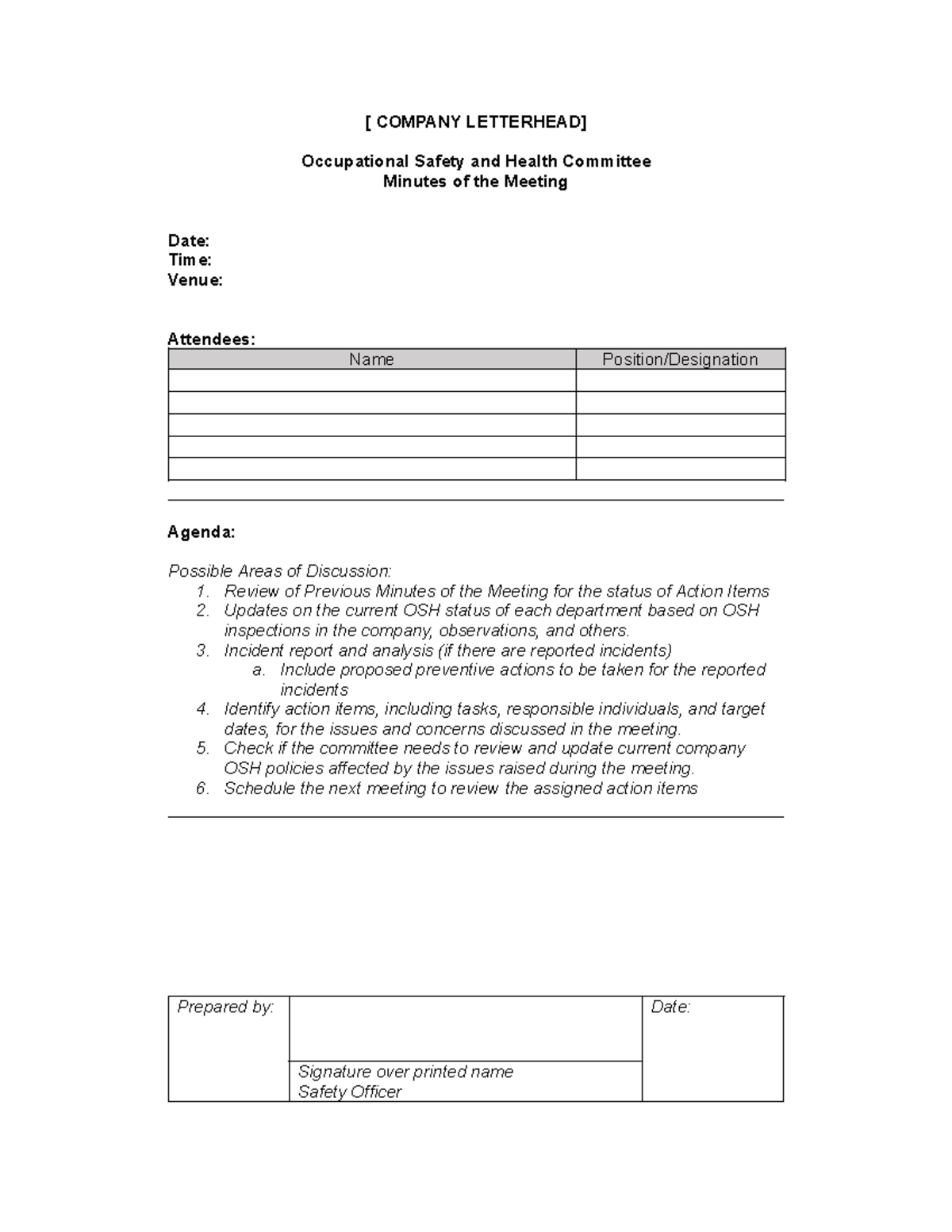 OSH Committee Meeting Minutes - Criminology - Studocu