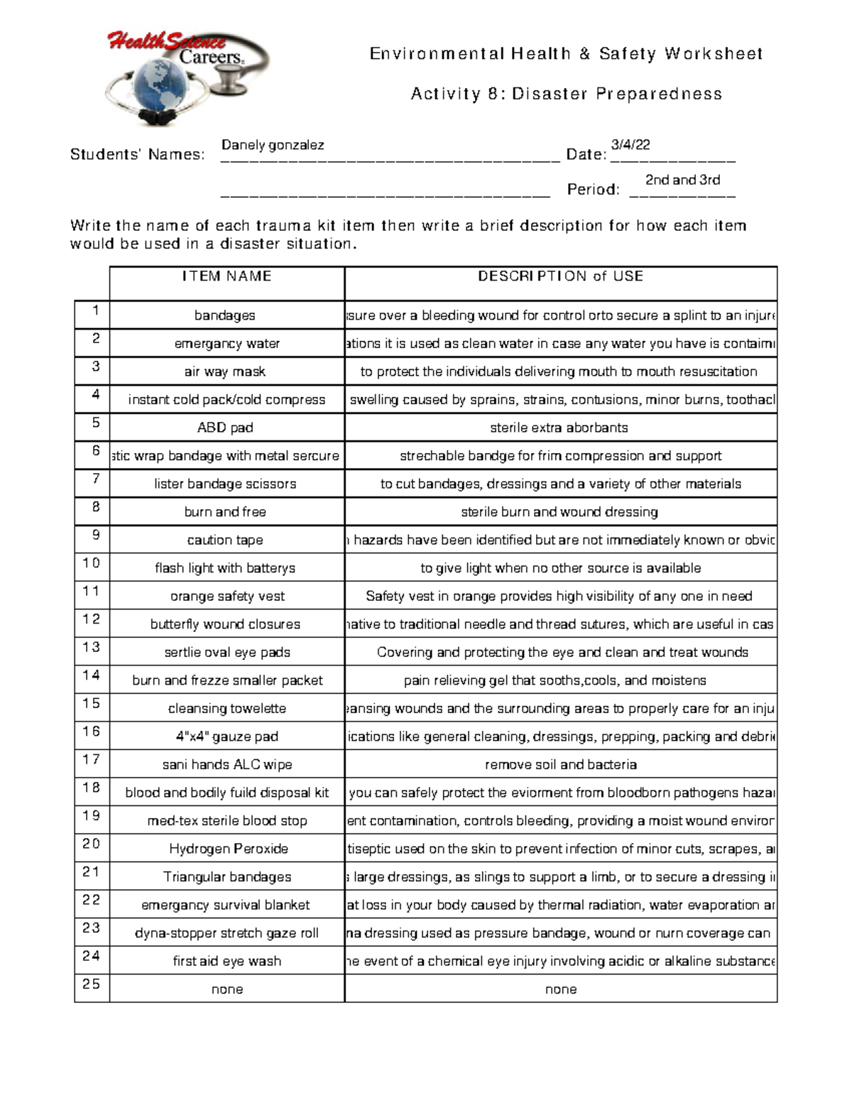 Finished Disaster Preparedness Worksheet - Environmental Health ...